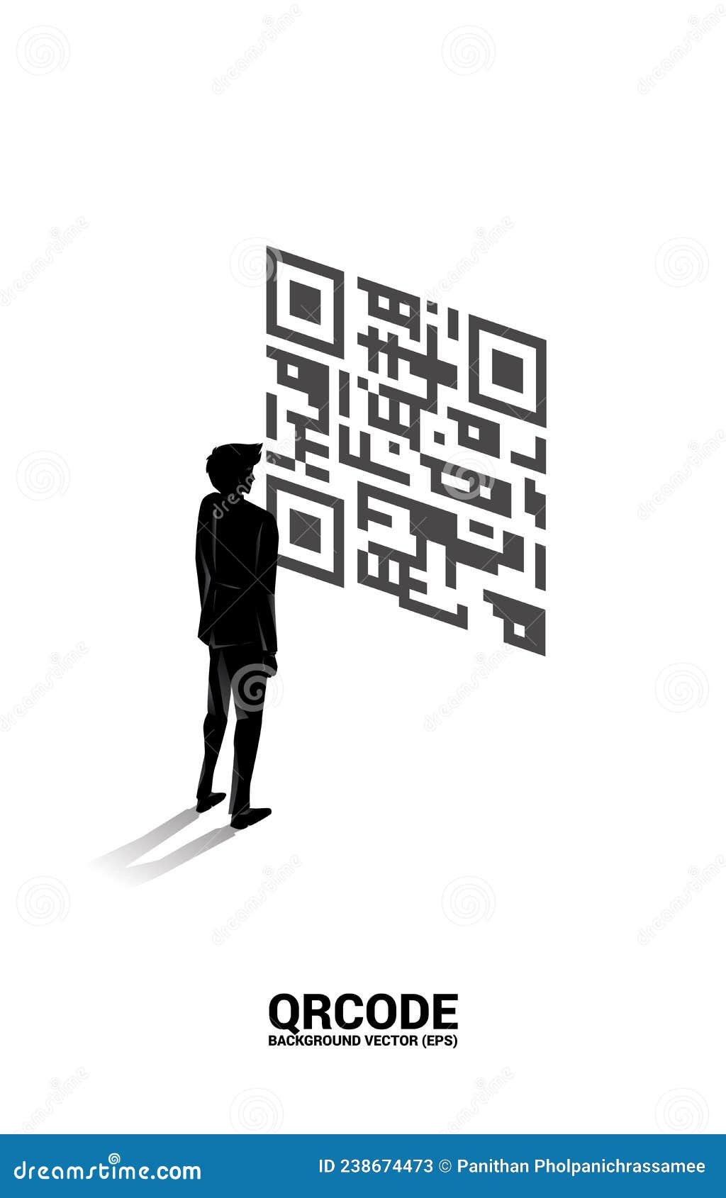 Silhouette Businessman Standing with Qr Code in the Air. Stock ...