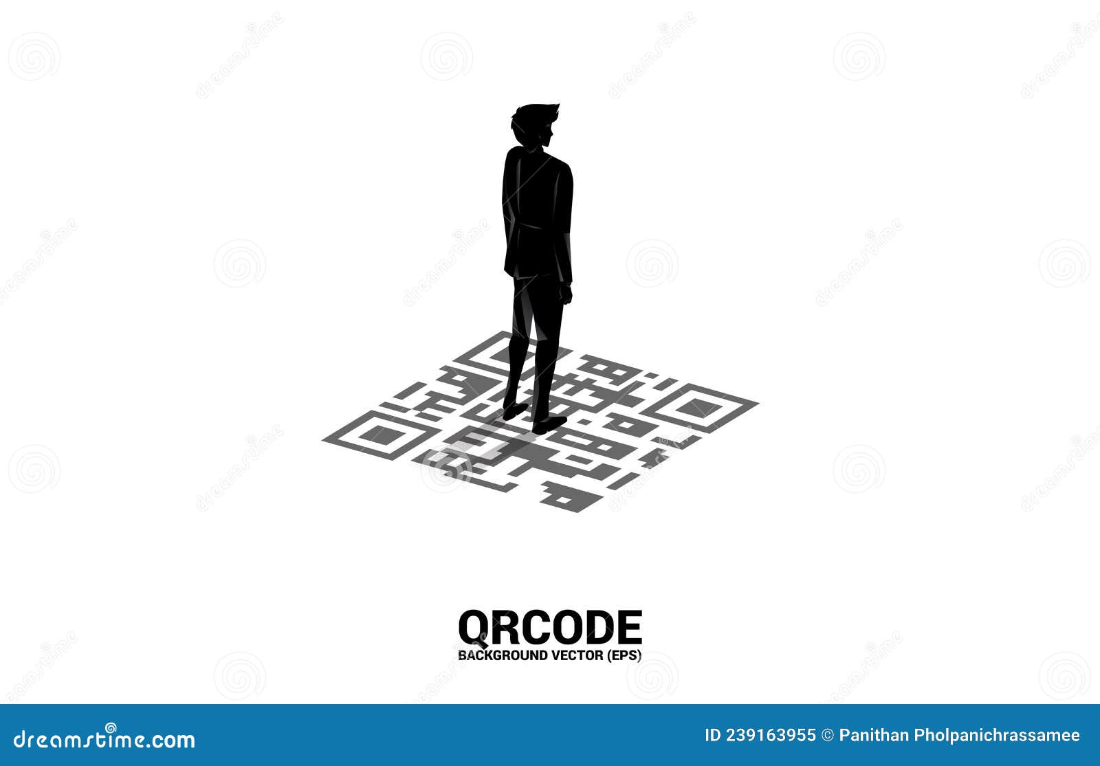 Silhouette Businessman Standing on Qr Code in the Air. Stock Vector ...