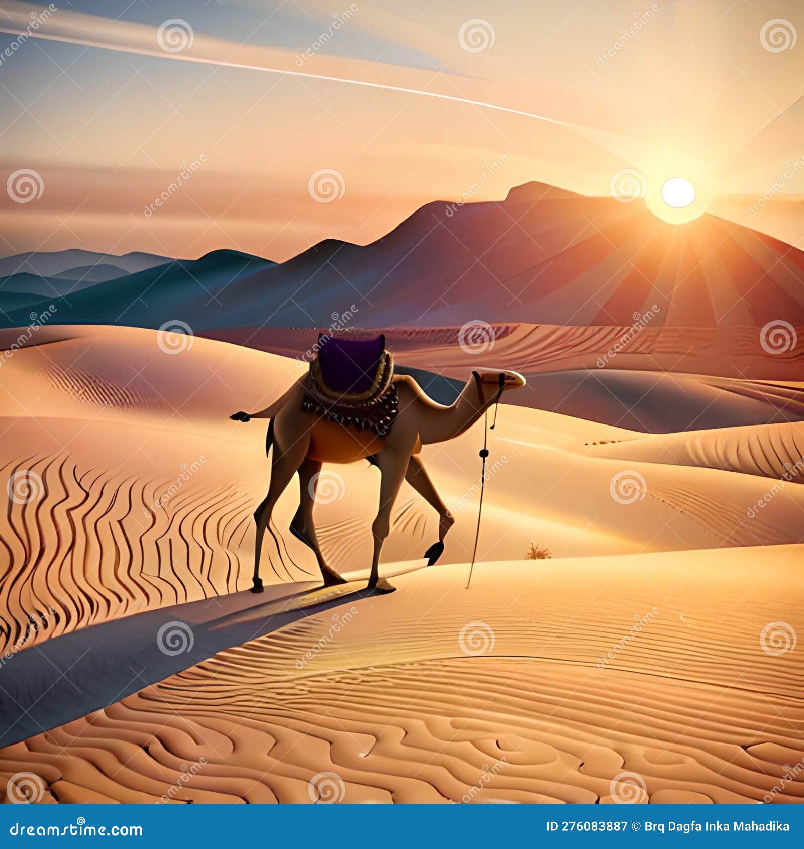 Silhouette of a Camel in the Desert at Sunset in a Luxurious Suburb ...