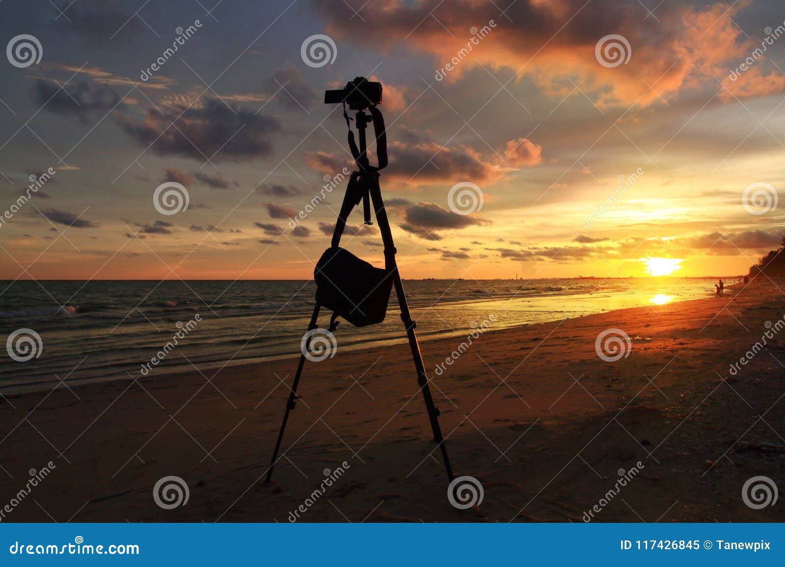 Silhouette of Camera on Sunset Background Colourful Sky. Stock Image ...