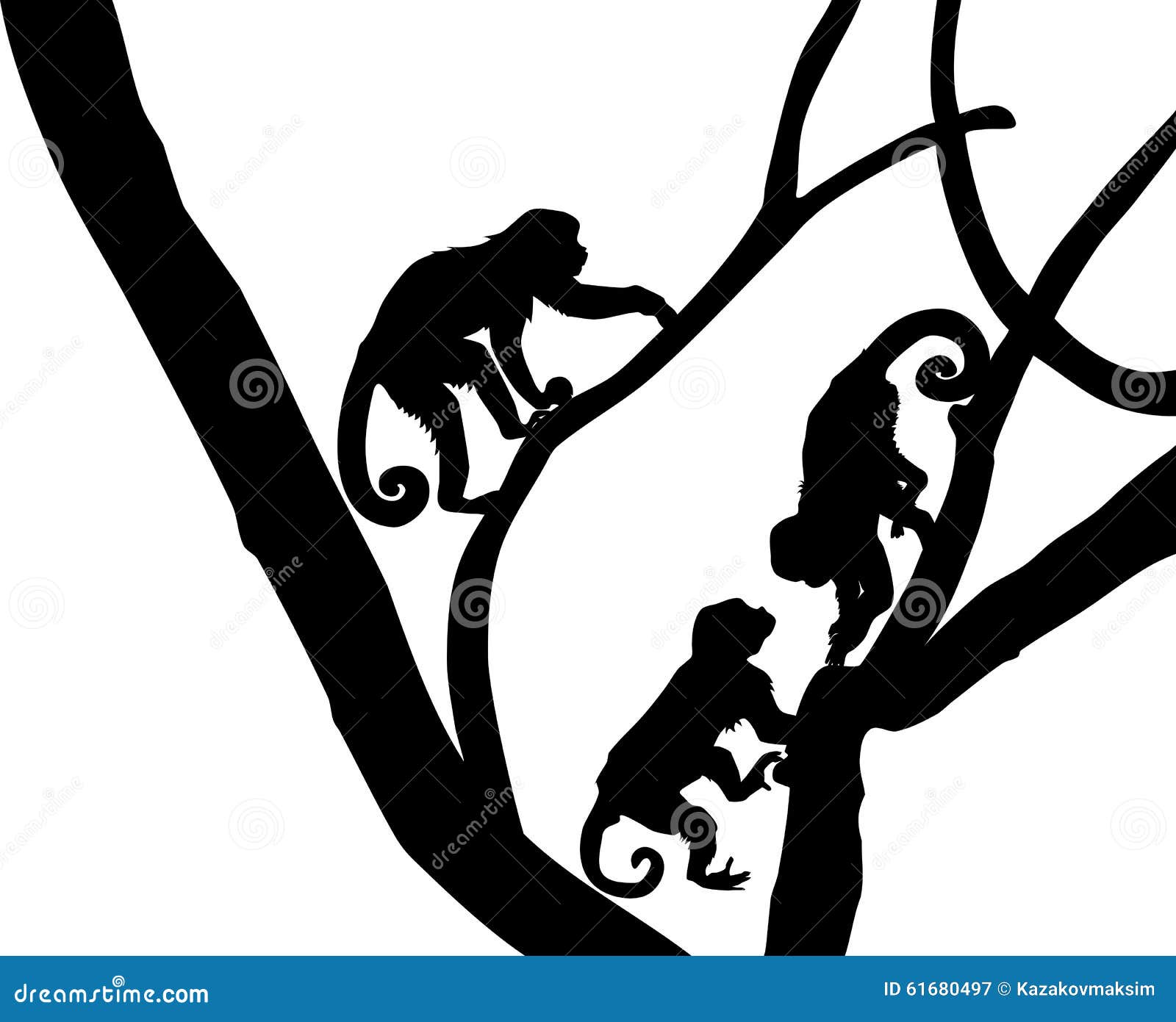 Two Monkeys On Branch, Vector. Monkeys Silhouettes On Tree Illustration ...