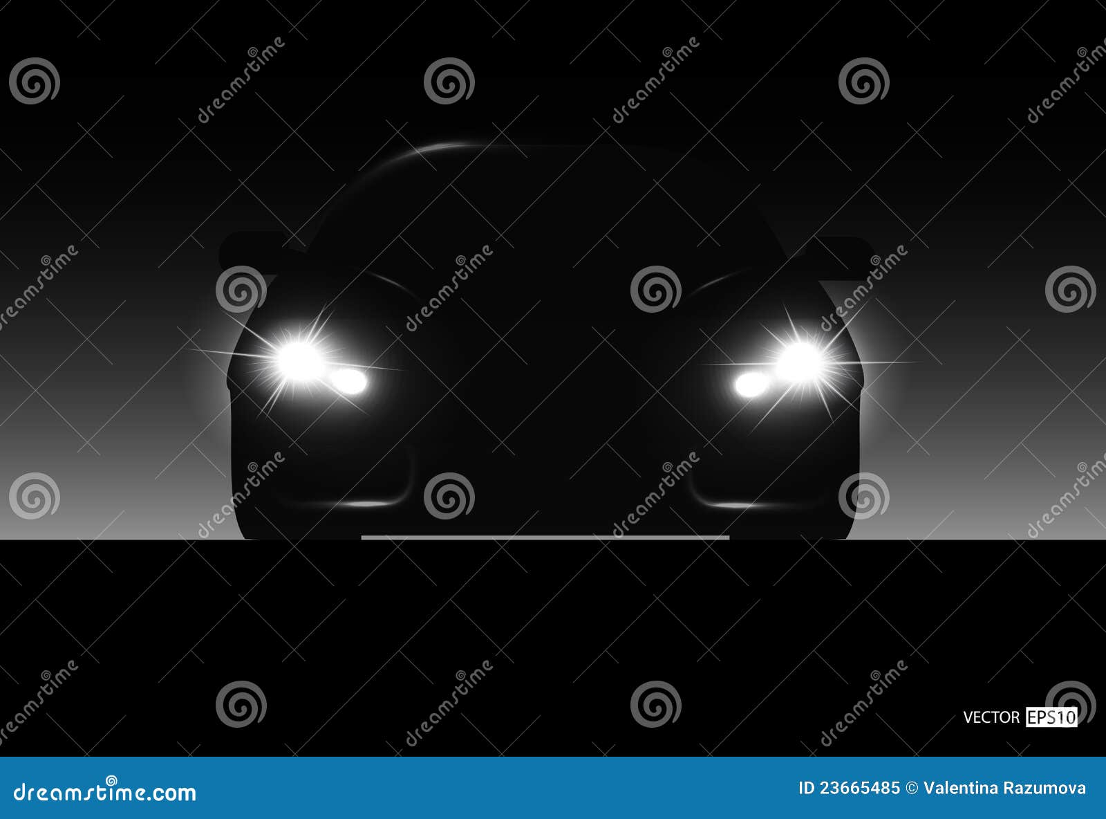 Silhouette Of Car With Headlights On Black Background. Car Headlights ...