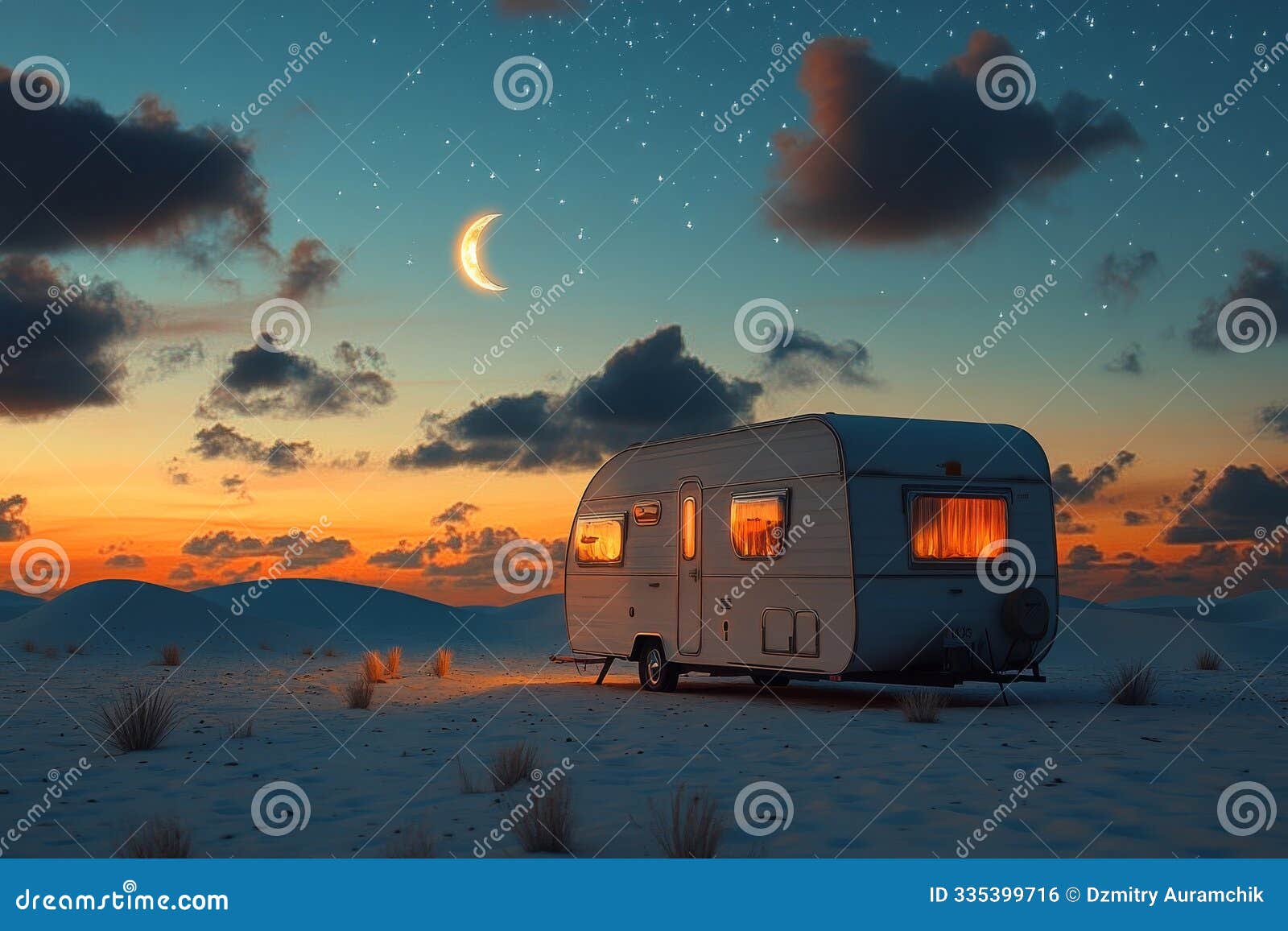 A Silhouette of a Caravan in Dubai Against a Moonlit Desert Backdrop ...