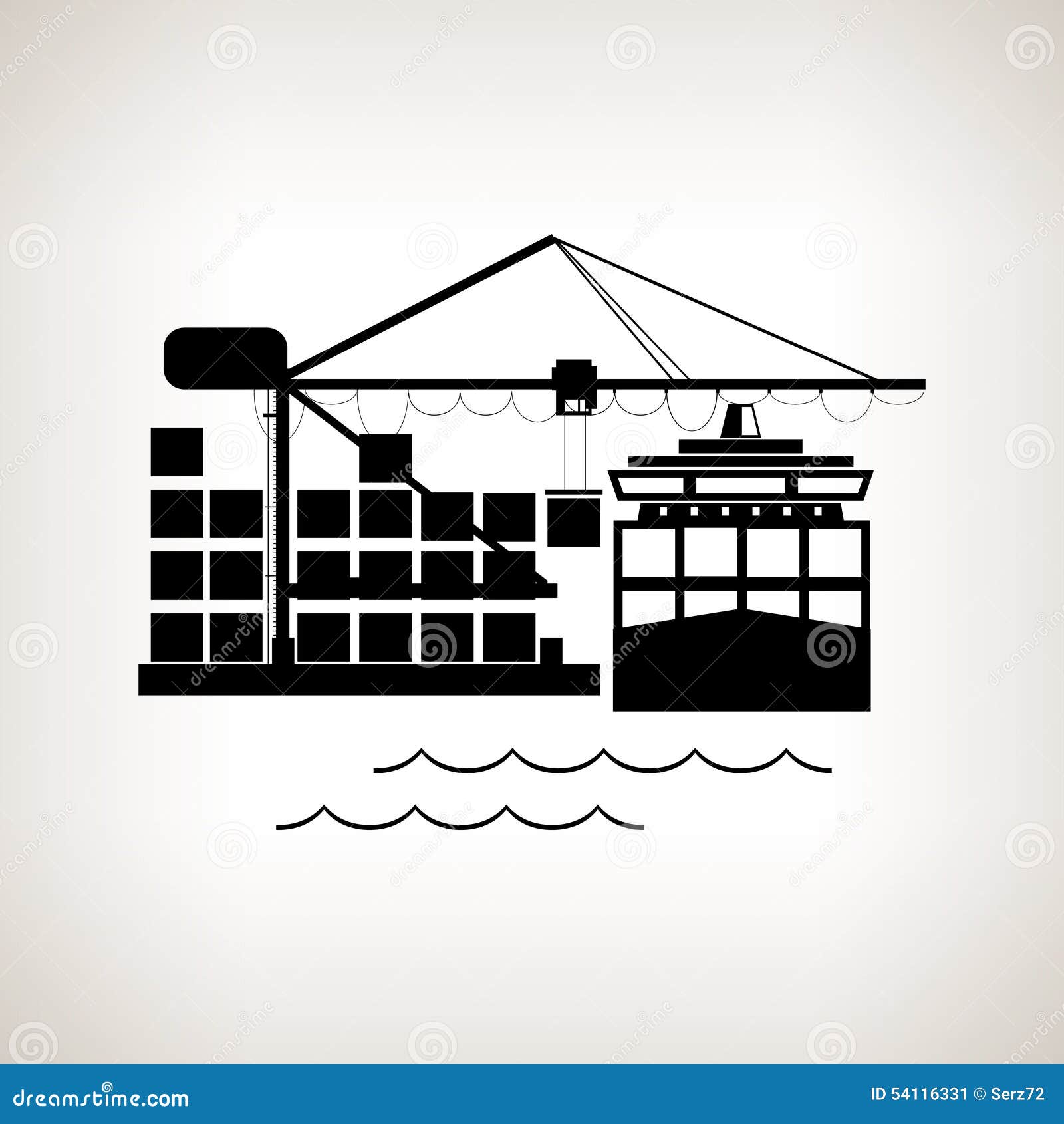 Silhouette Cargo Container Ship and Cargo Crane Stock Vector ...