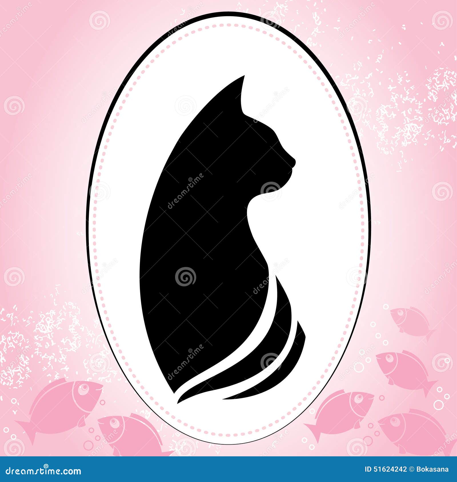 Silhouette of a Cat Head in Round Frame Stock Vector - Illustration of ...