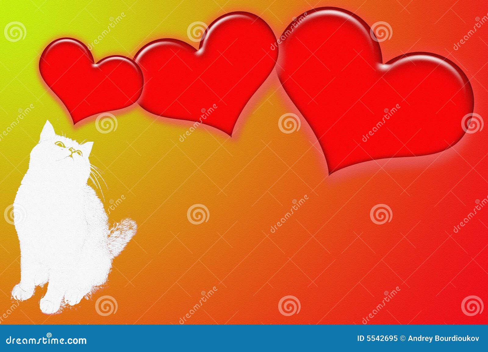 Silhouette of the Cat and Three Red Hearts Stock Illustration ...