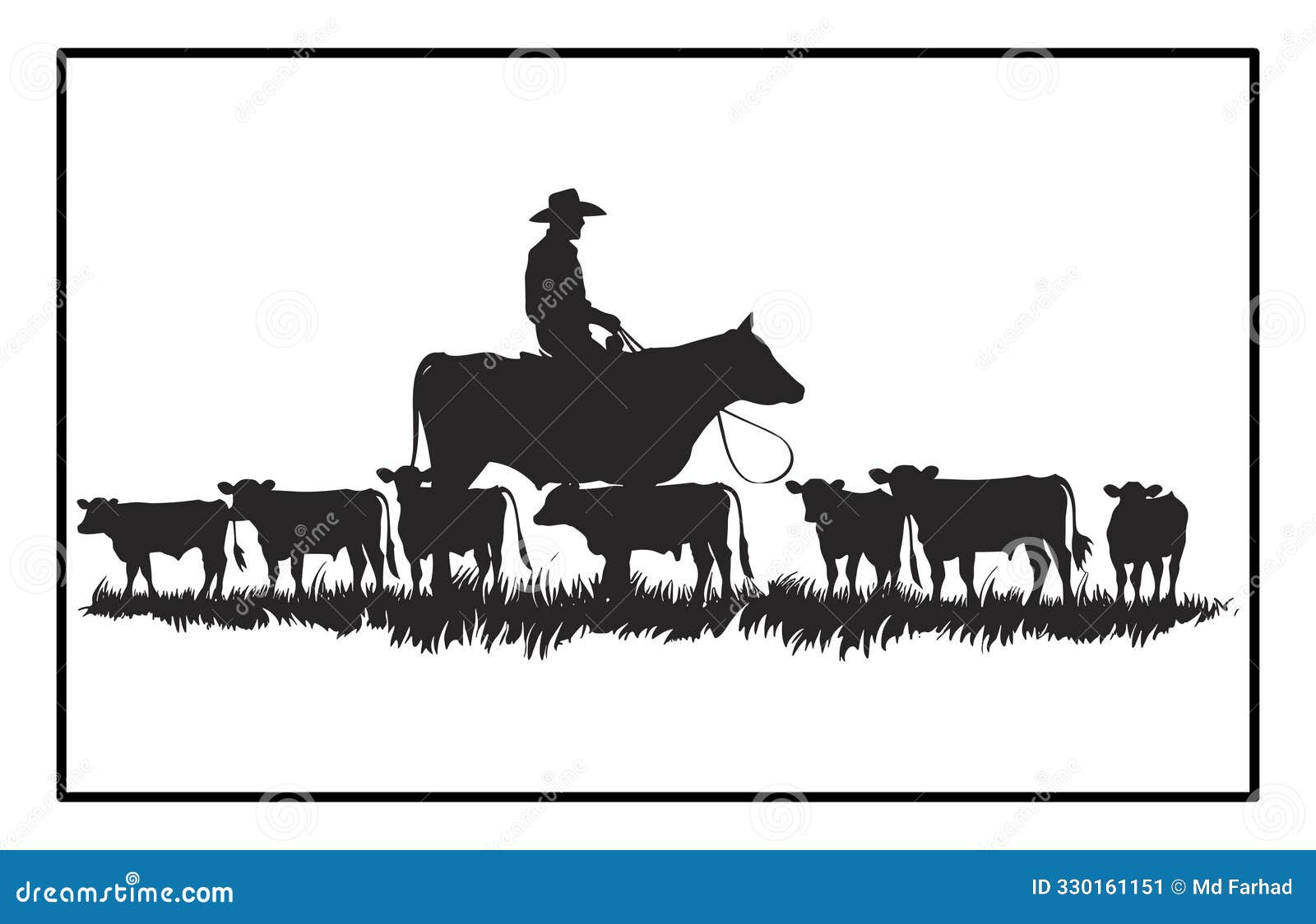 Silhouette of Cattle Drive at Sunset - Western Ranching Scene Stock ...