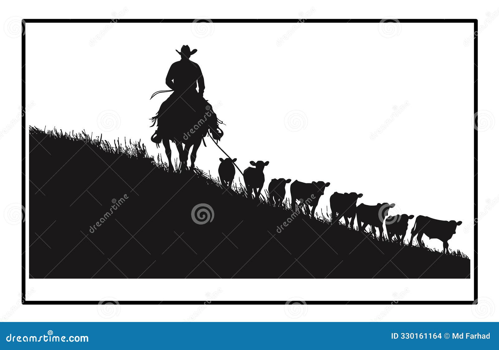 Silhouette of Cattle Drive at Sunset - Western Ranching Scene Stock ...