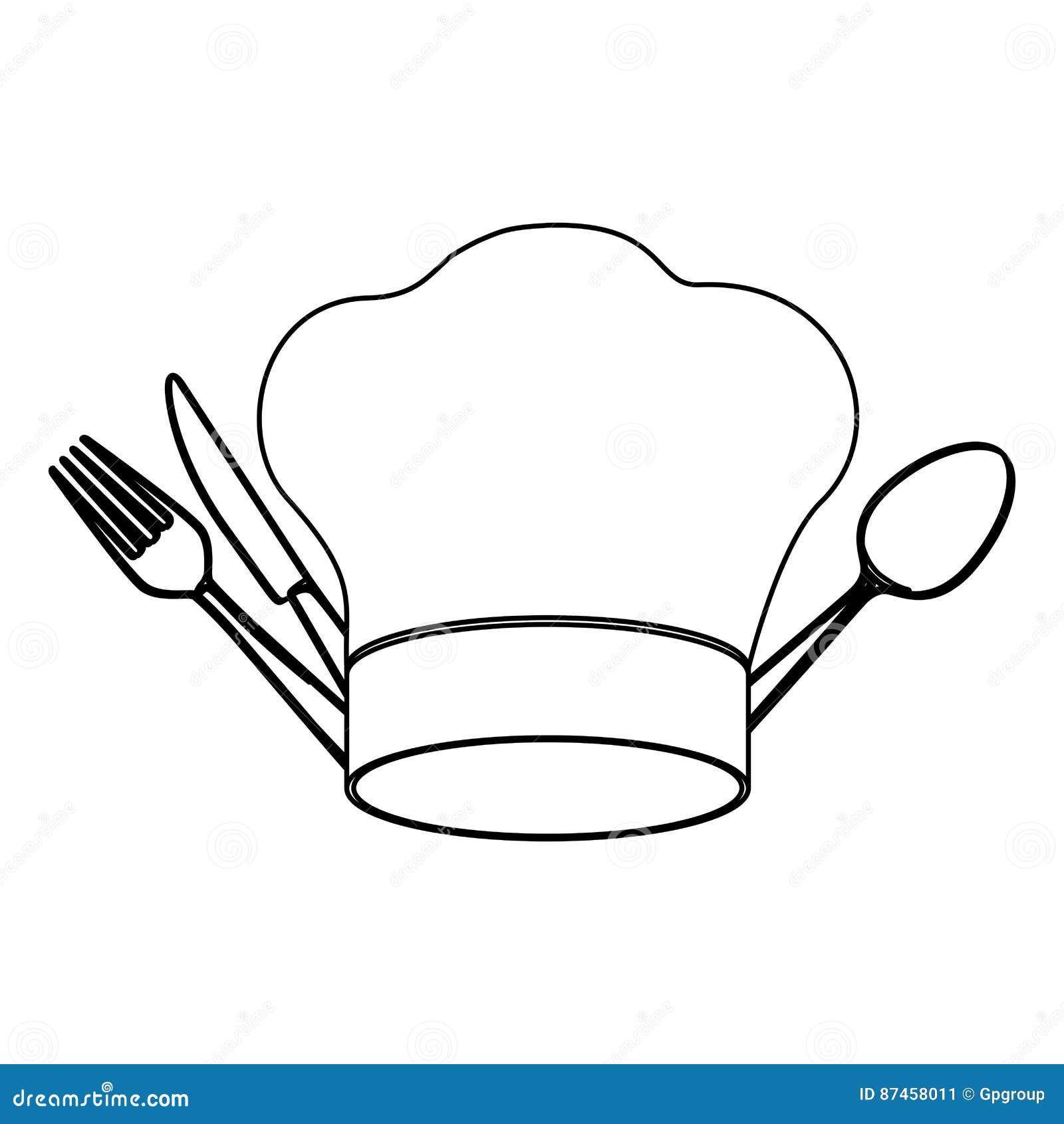 Silhouette Chef Hat with Cutlery Kitchen Elements Stock Illustration ...