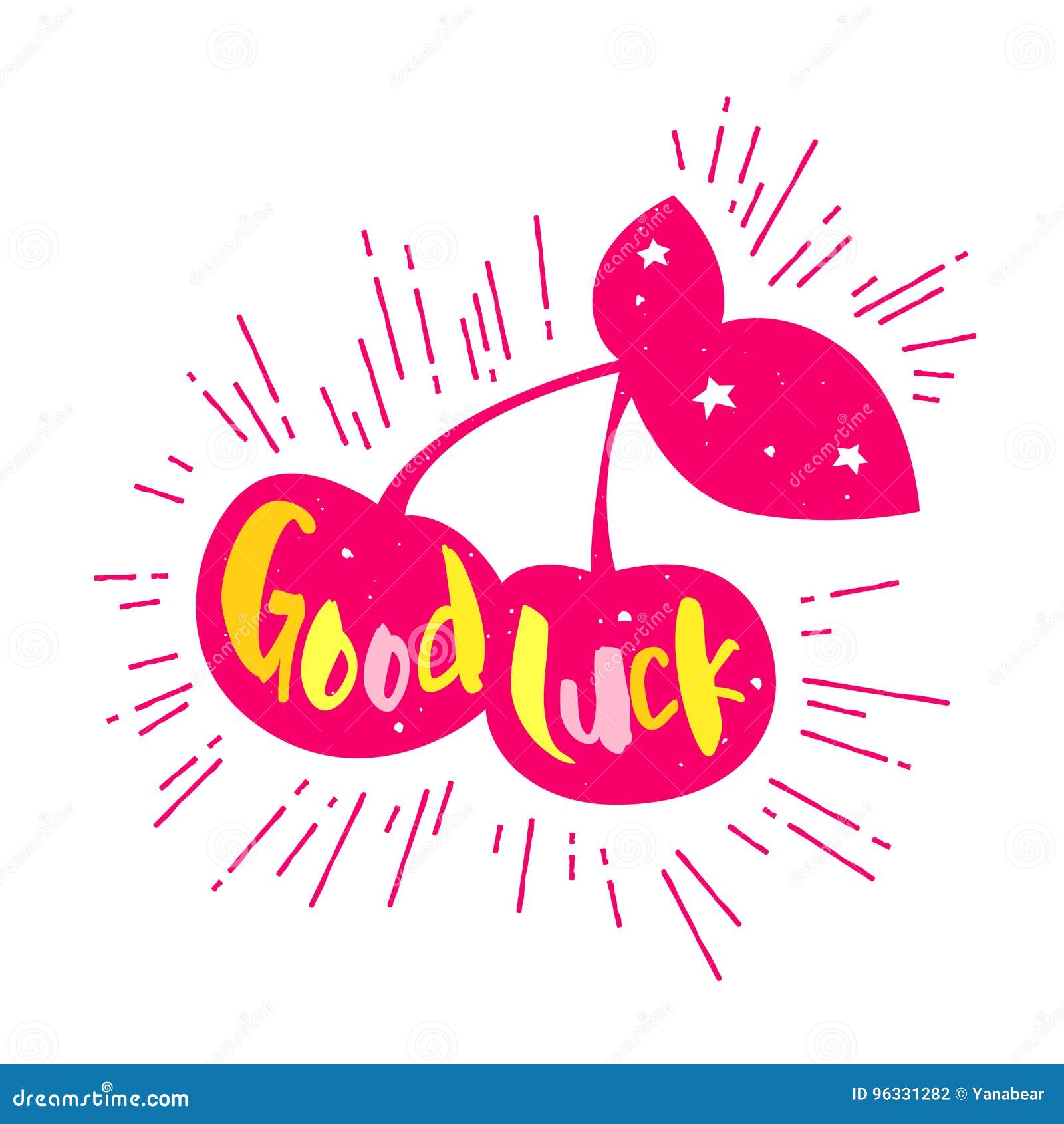 Silhouette Of Cherry With Stars And Lettering Text Good Luck. Vector ...