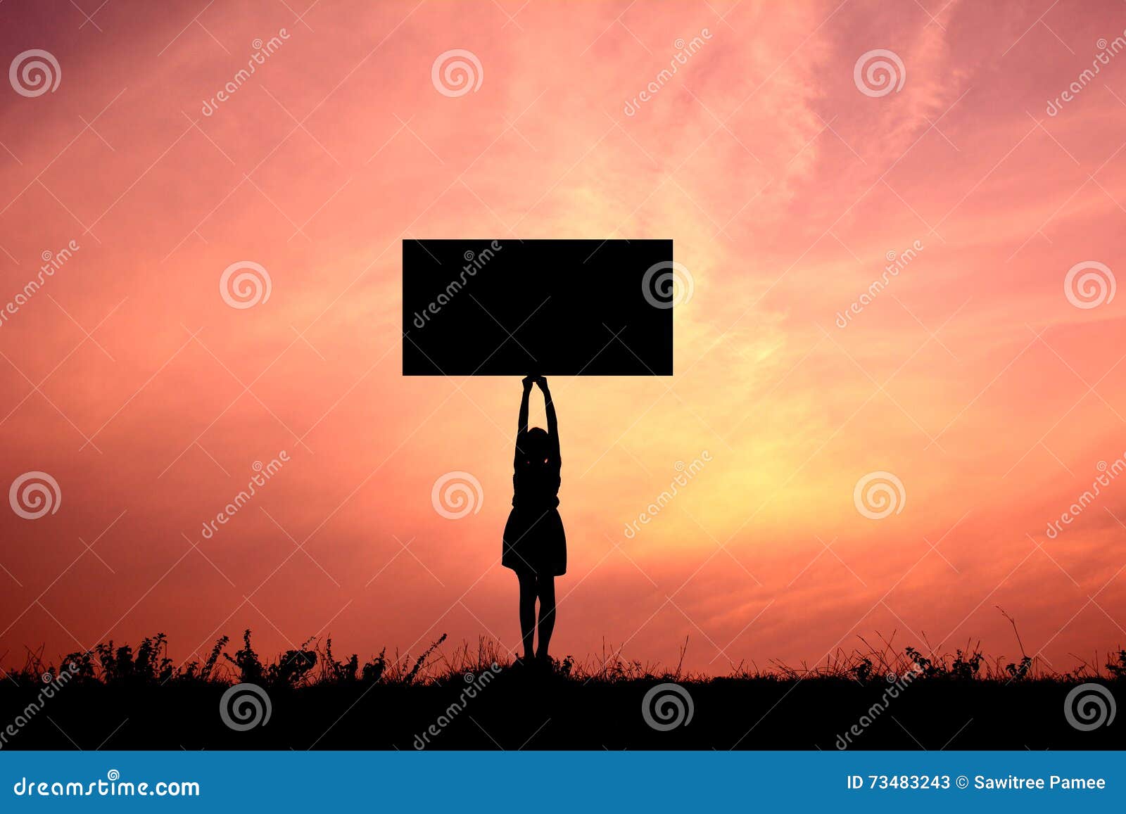 Silhouette Children Hands Holding Signs Stock Image - Image of holding ...