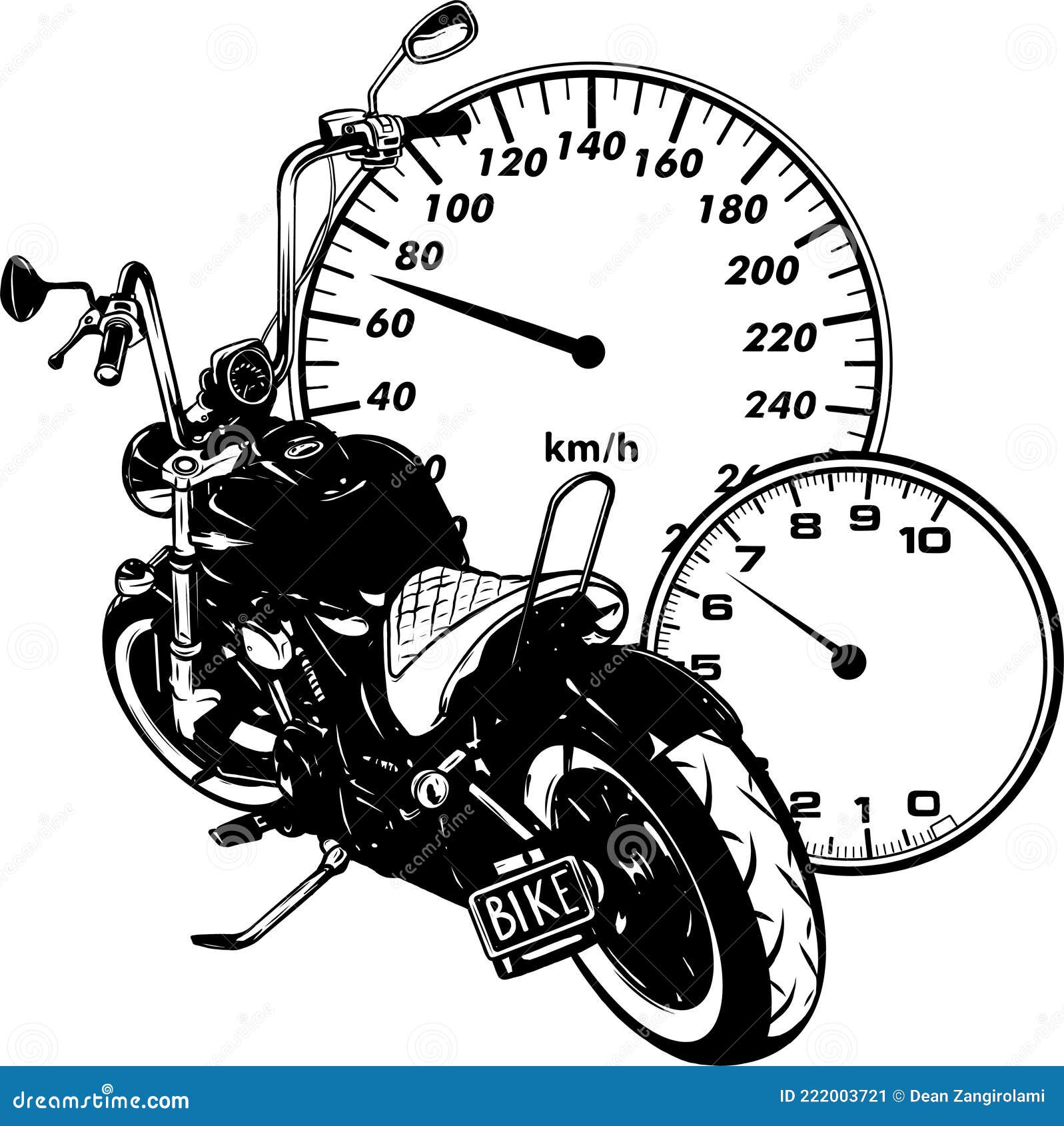 Silhouette Chopper Motorcycle with Speedometer Vector Illustration ...