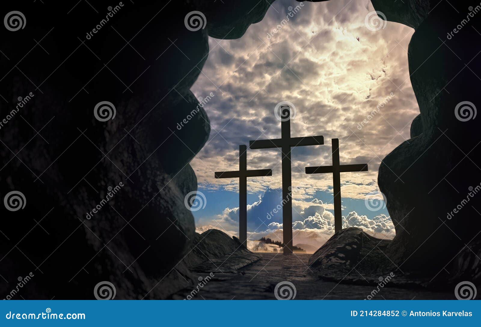 Silhouette of Christ Cross from an Opened Tomb in the Resurrection ...