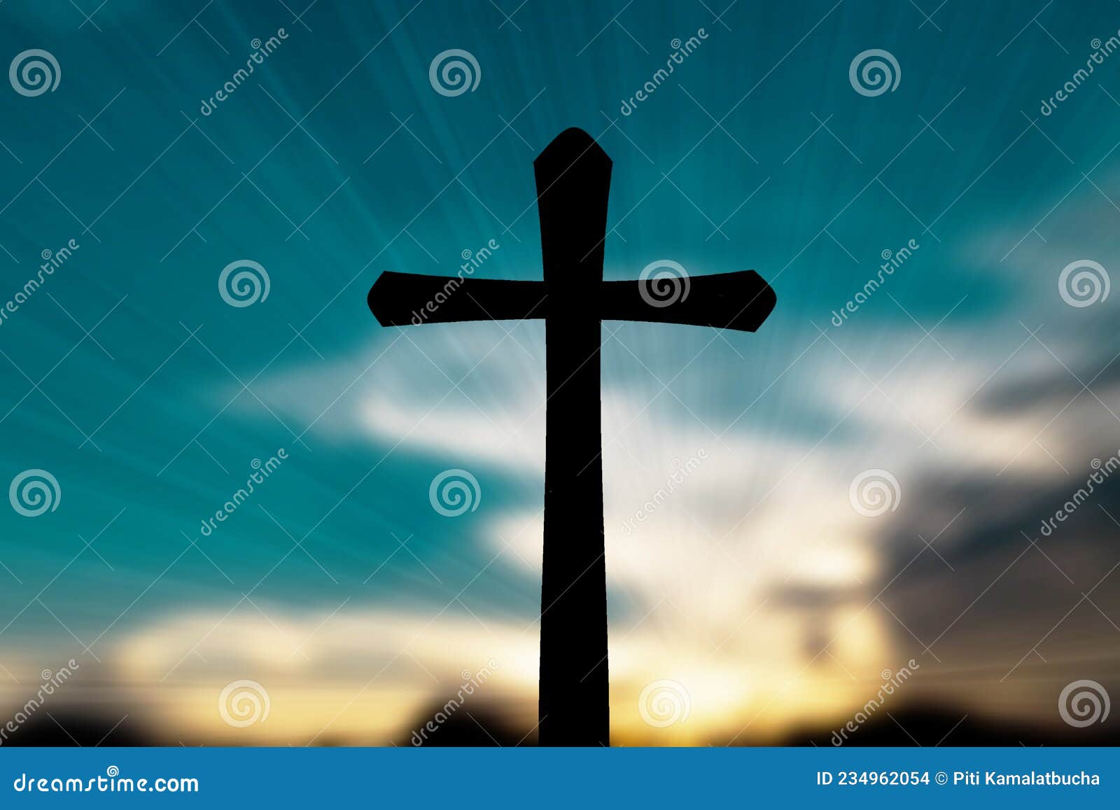 Silhouette of Christian Cross on Blur Sunset Background Stock Photo ...