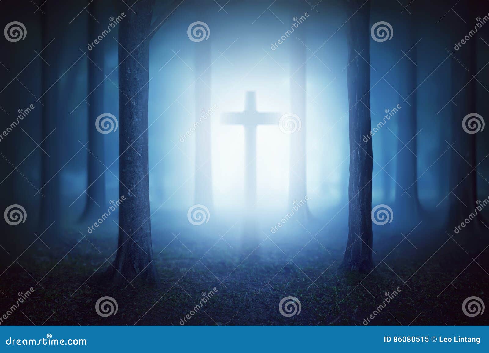 Silhouette of Christian Cross with Moonlight Stock Illustration ...