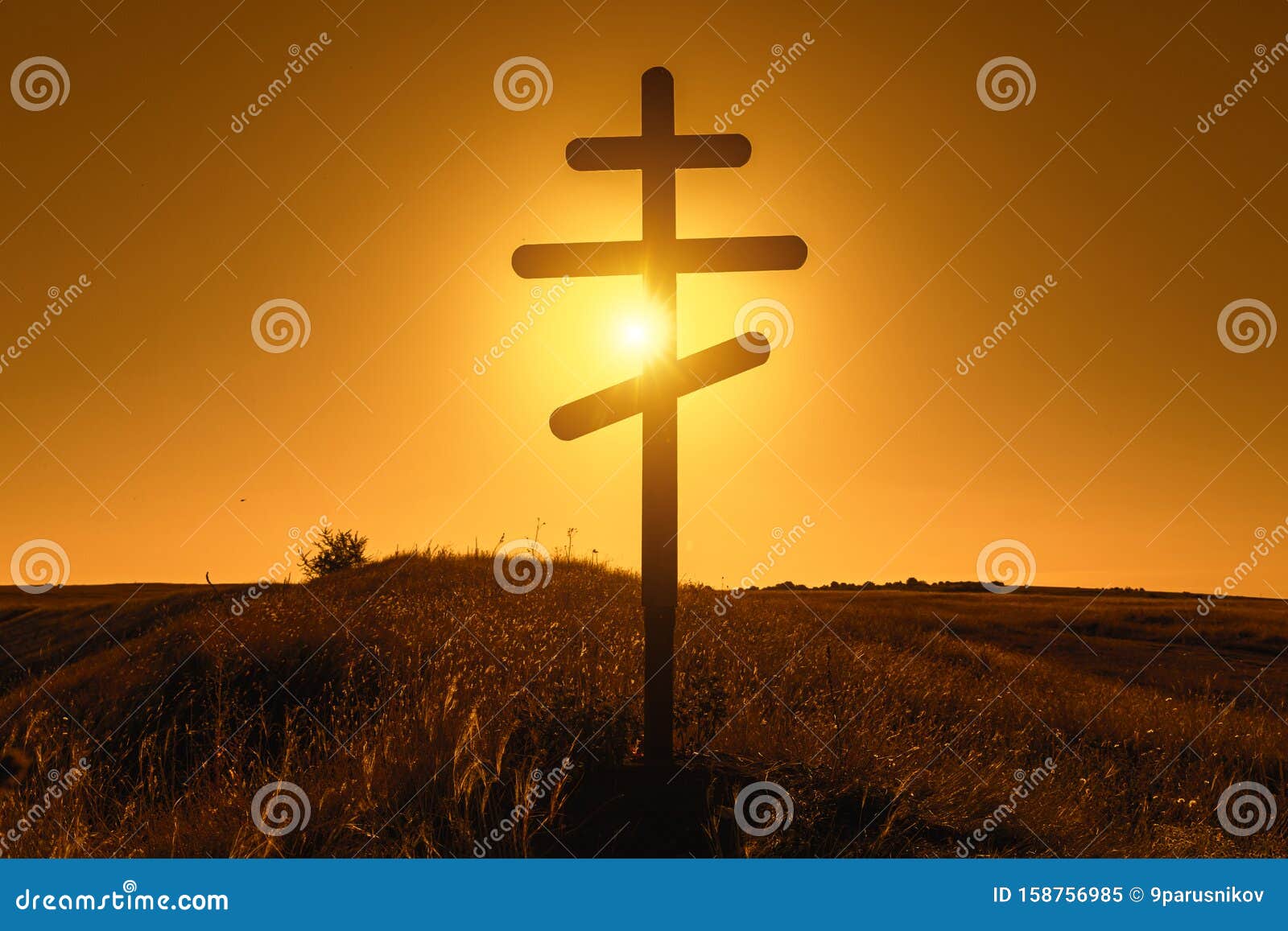 Silhouette of Christian Orthodox Cross on Sunset Stock Image - Image of ...