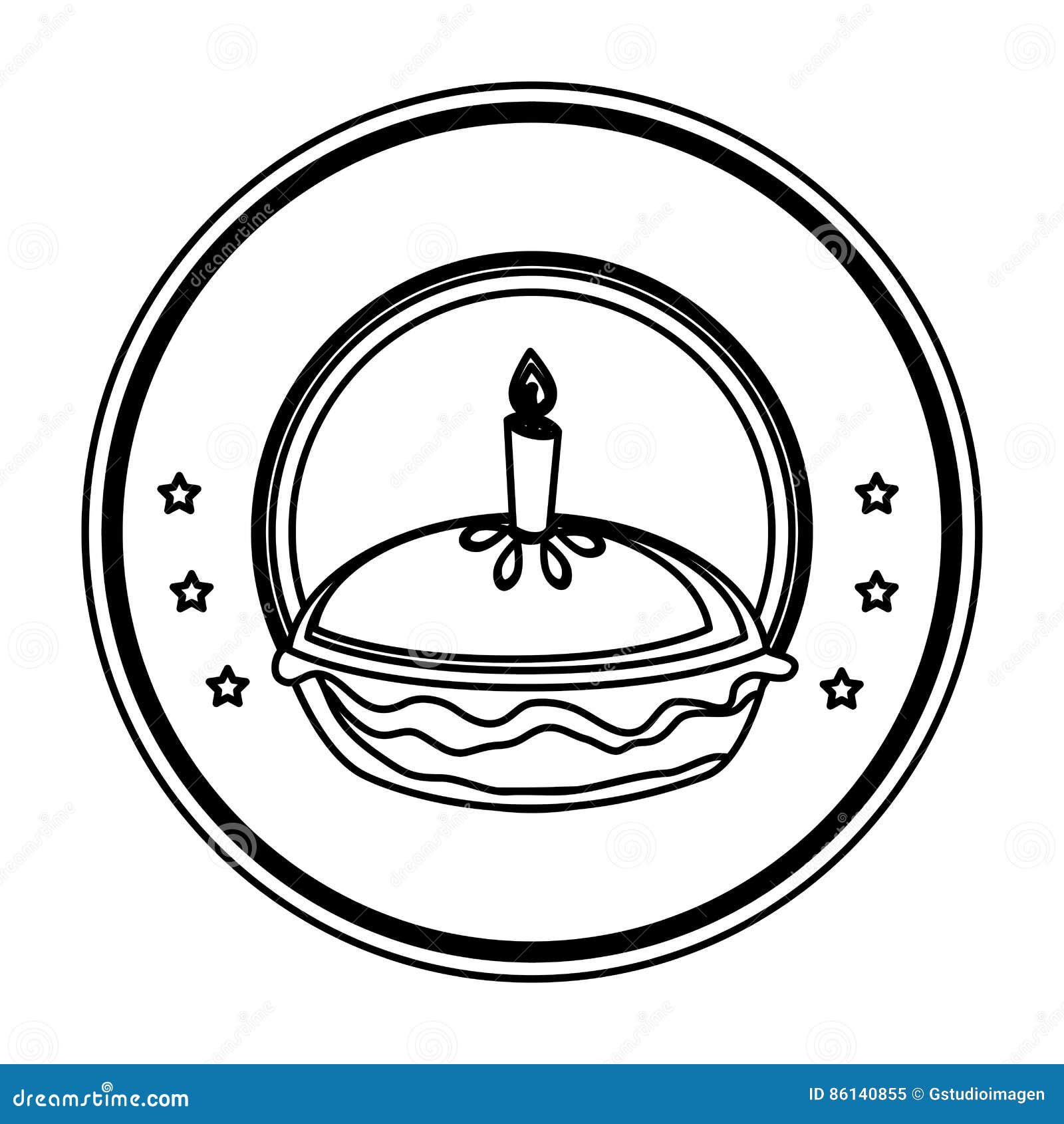 Silhouette Circular Border with Pie Birthday with Candle Stock Vector ...
