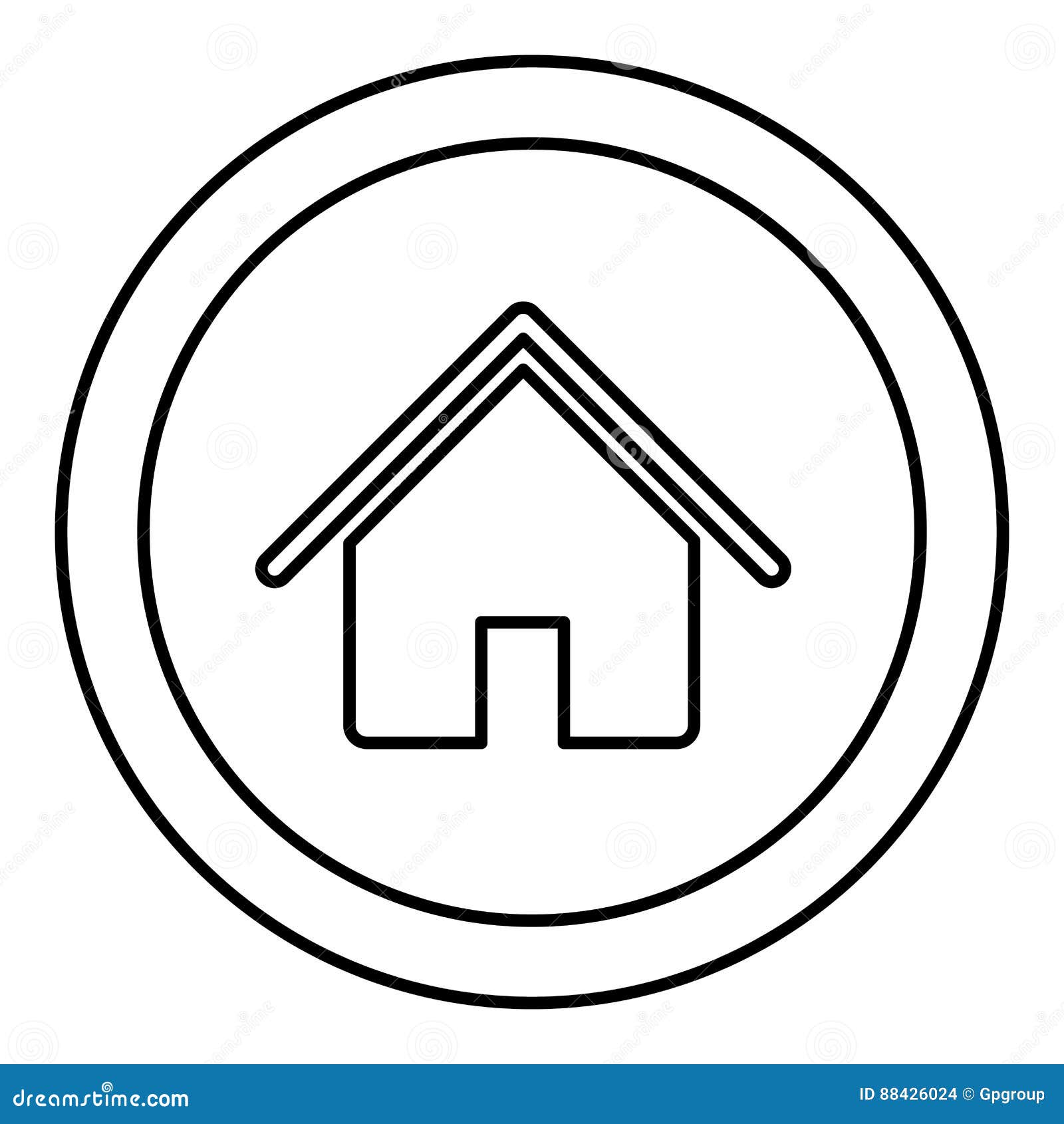 Silhouette Circular Frame with Contour House Icon Stock Illustration ...