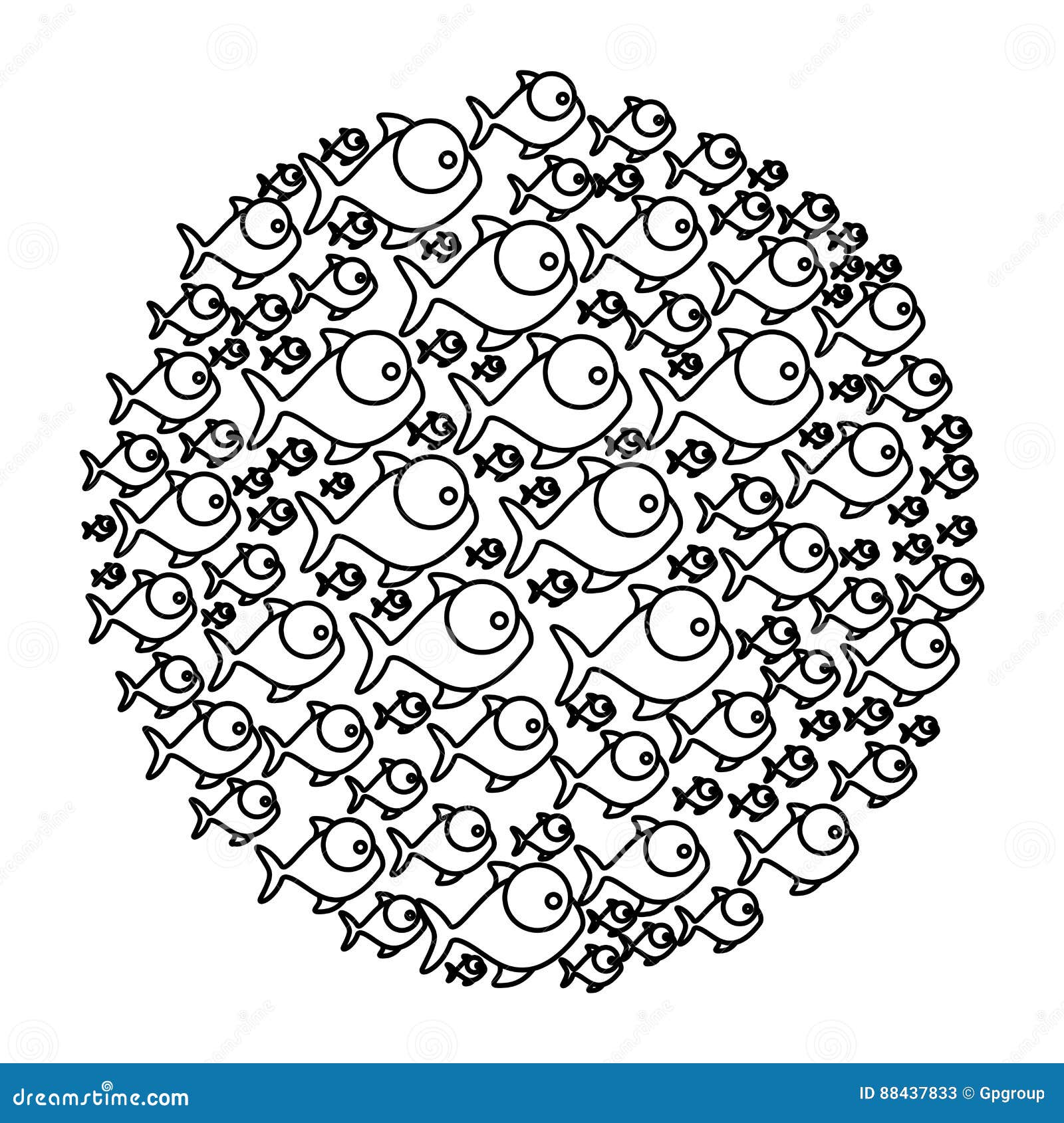 Silhouette Circular Pattern Fish Aquatic Animal Stock Illustration ...