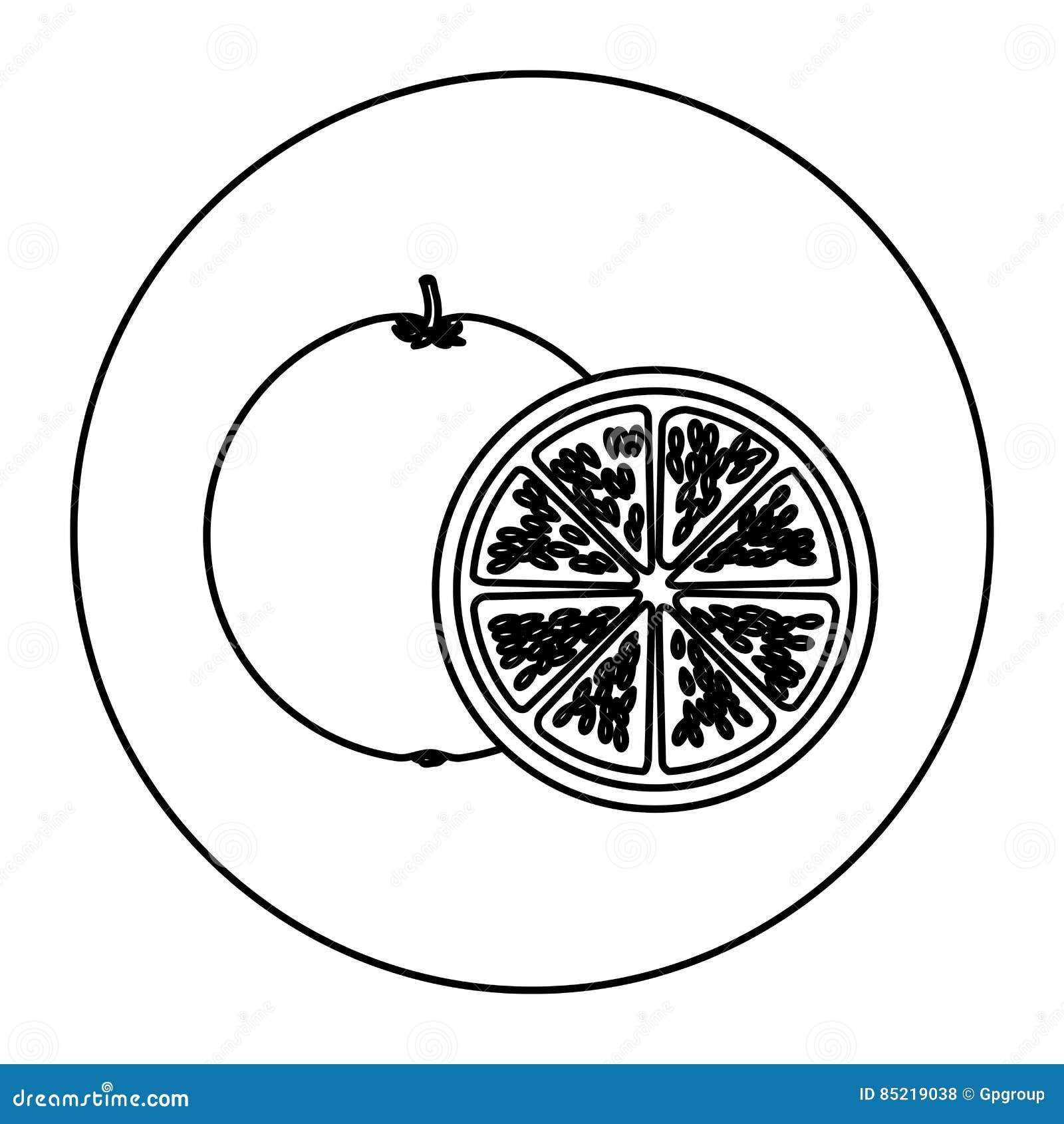Silhouette Circular Shape with Lemon Fruit and Slice Stock Illustration ...
