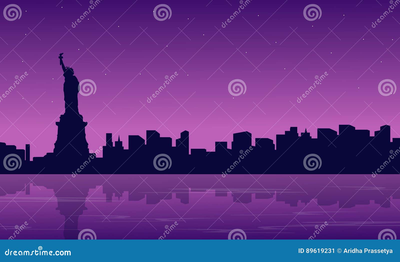 Silhouette of City with Liberty Building Scenery Stock Vector ...
