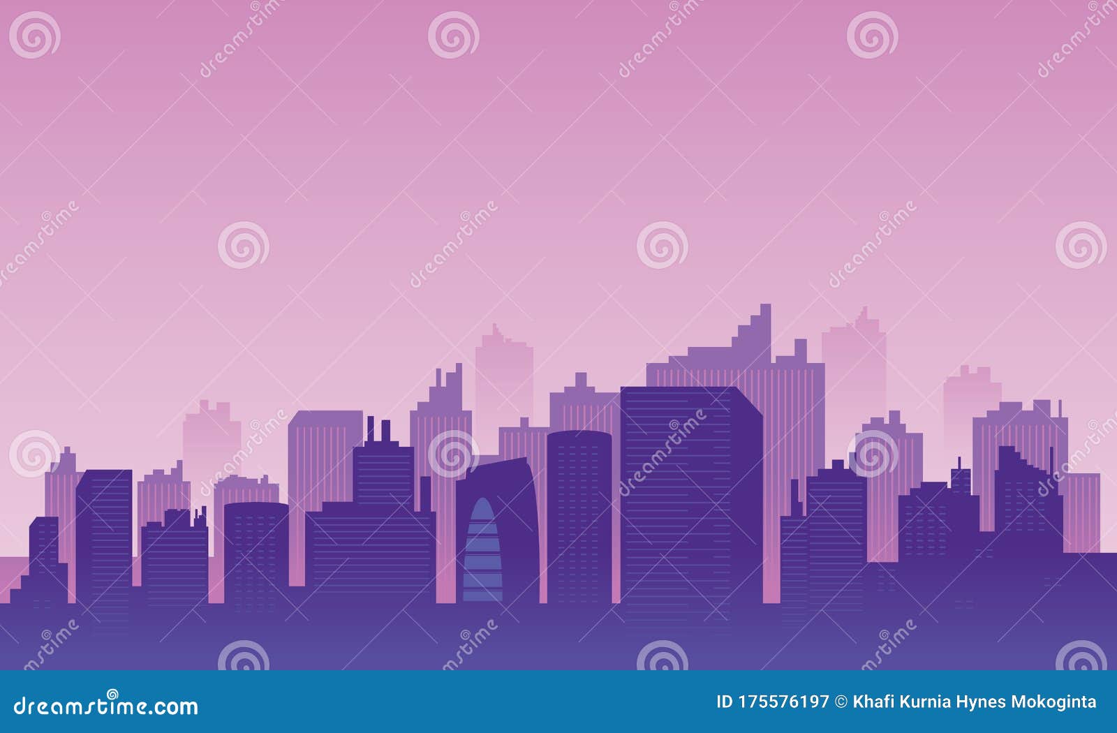 Silhouette of a City with a Purple Sky Gradient Stock Illustration ...