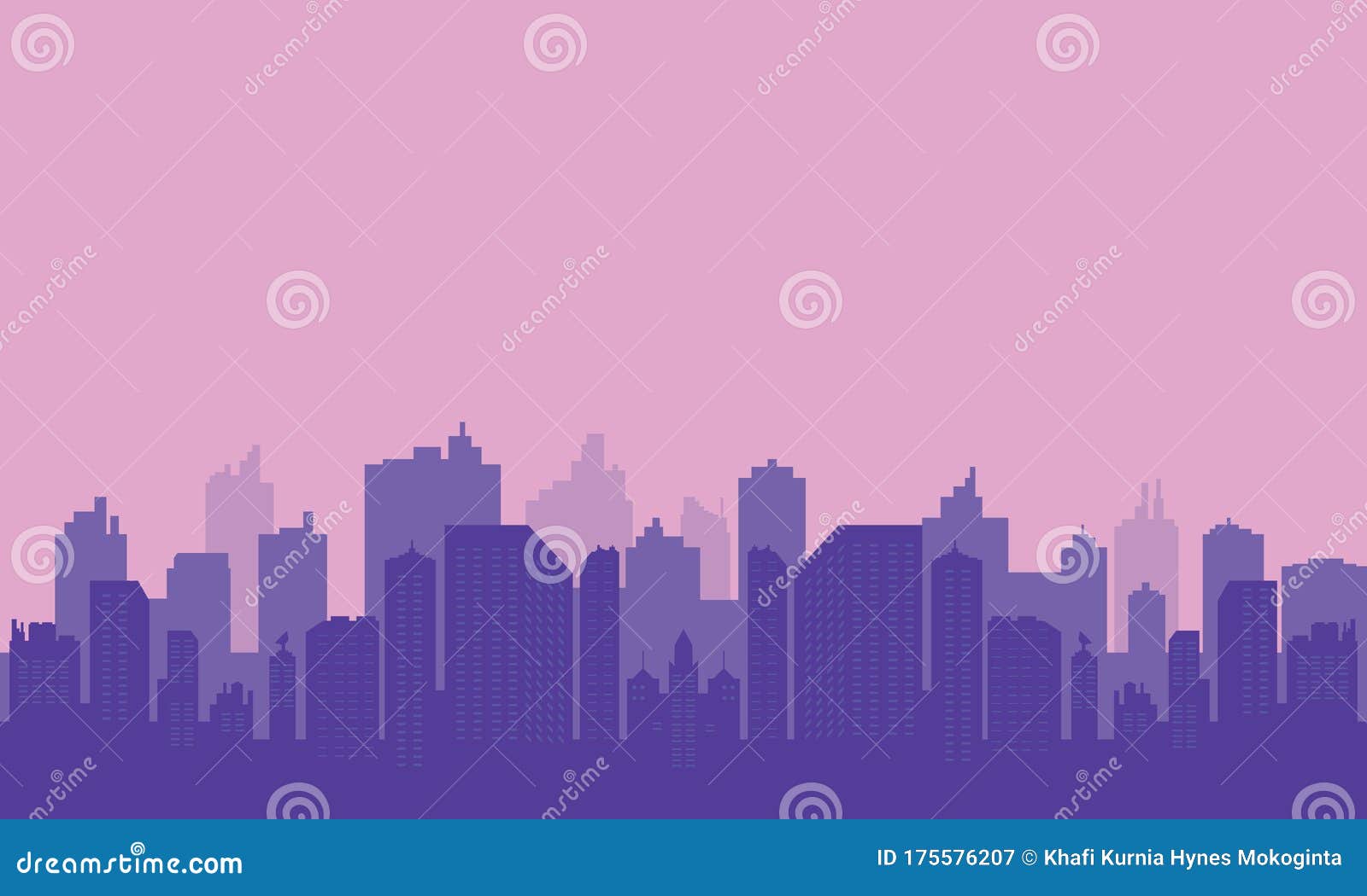 Silhouette of a City with a Purple Sky Gradient Stock Illustration ...