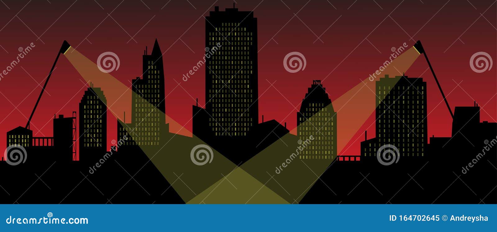 Silhouette of the City. Rays of Light in the Night City Stock ...