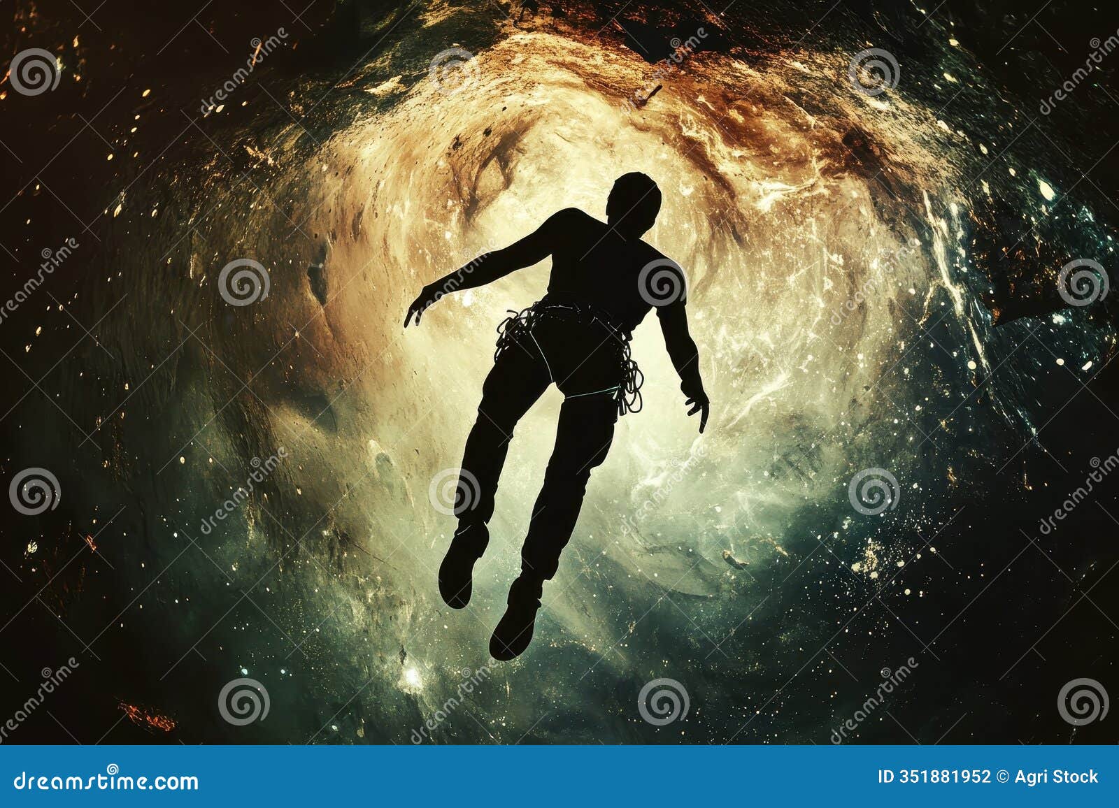 Silhouette of a Climber Falling into a Cosmic Abyss Stock Illustration ...