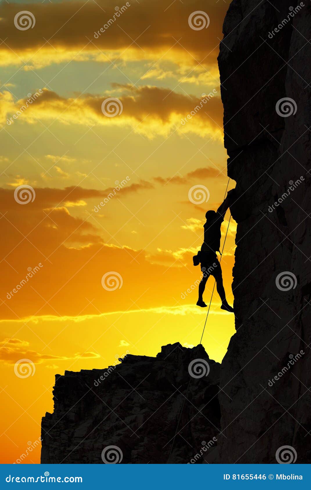 Silhouette of a Climber Over Beautiful Sunset Stock Photo - Image of ...