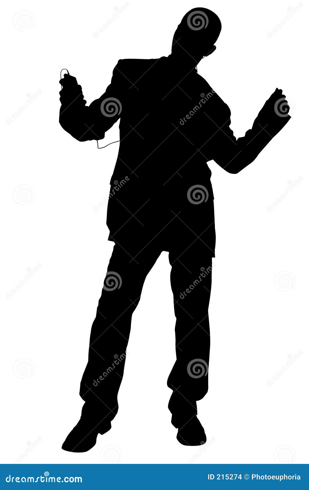 Silhouette with Clipping Path of Man in Suit Dancing Wearing Headphones ...