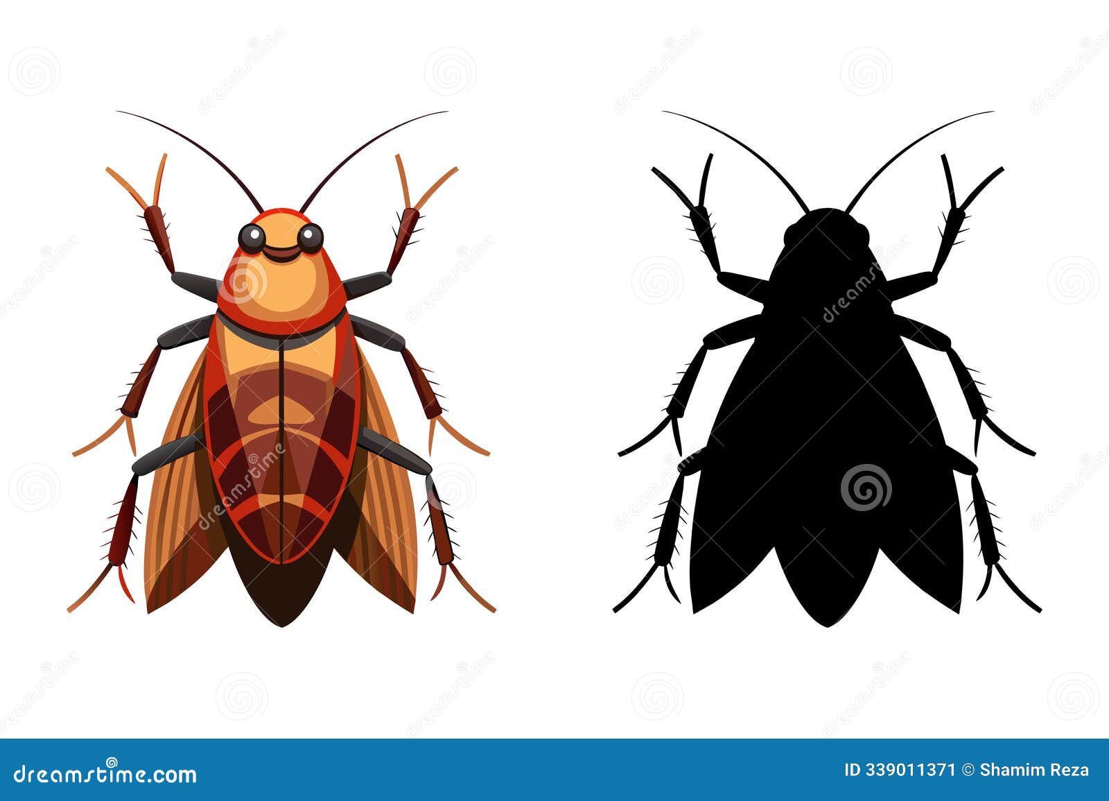 Silhouette Cockroach Over Blue Dot Pattern Cartoon Vector ...