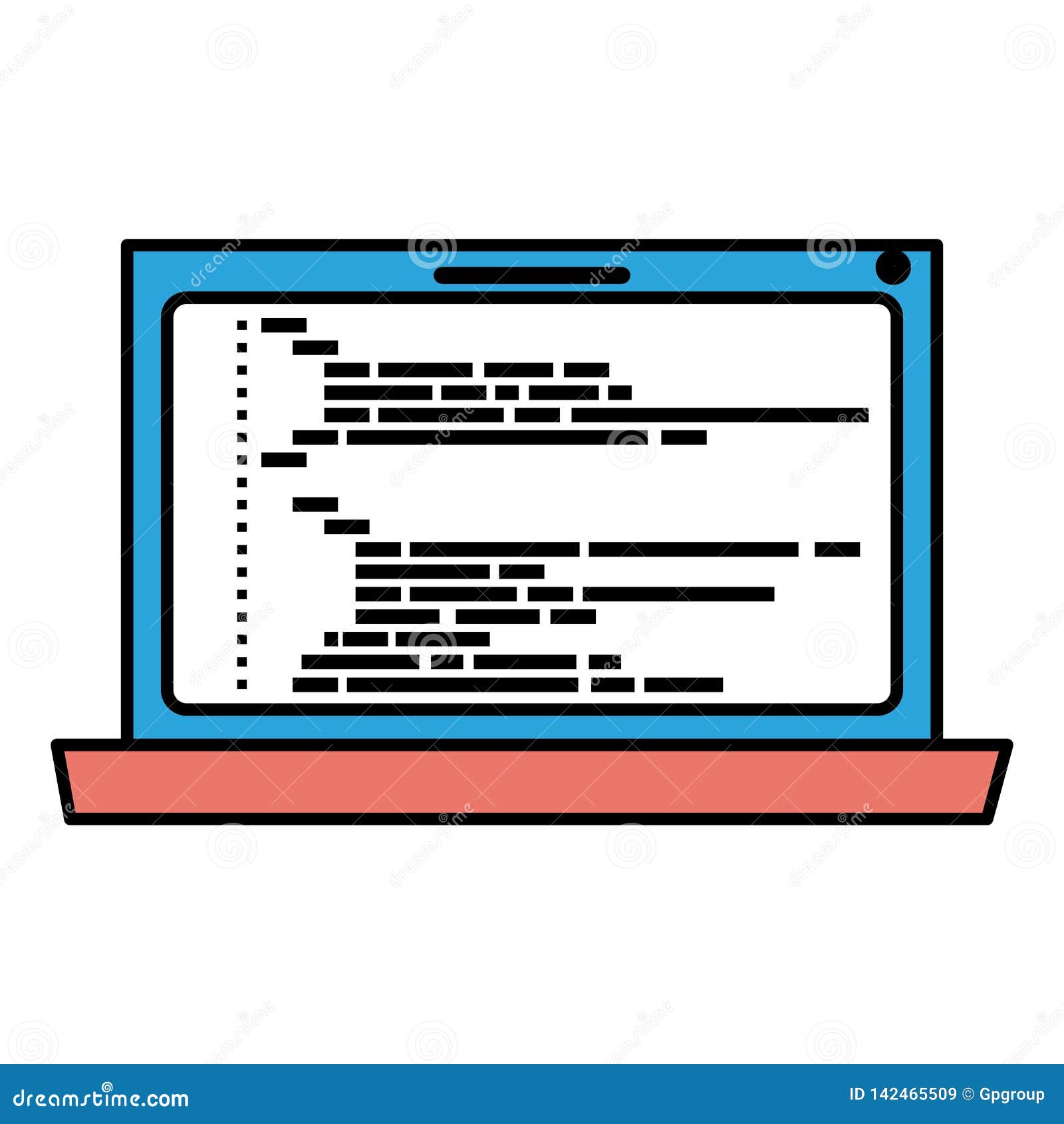 Silhouette Color Sections Of Laptop Computer With Screen Programming Window With Script Code