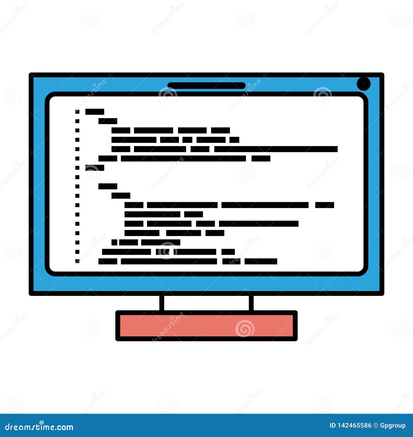 Silhouette Color Sections Of Lcd Monitor With Screen Programming Window With Script Code Stock