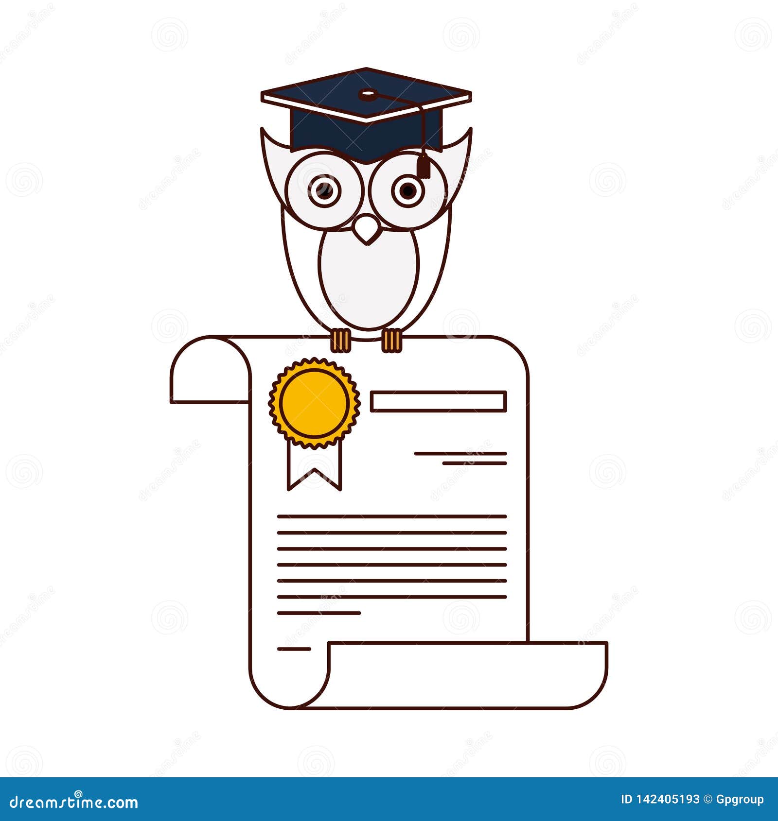 Silhouette Color Sections of Owl Knowledge in Certificate Stock Vector ...