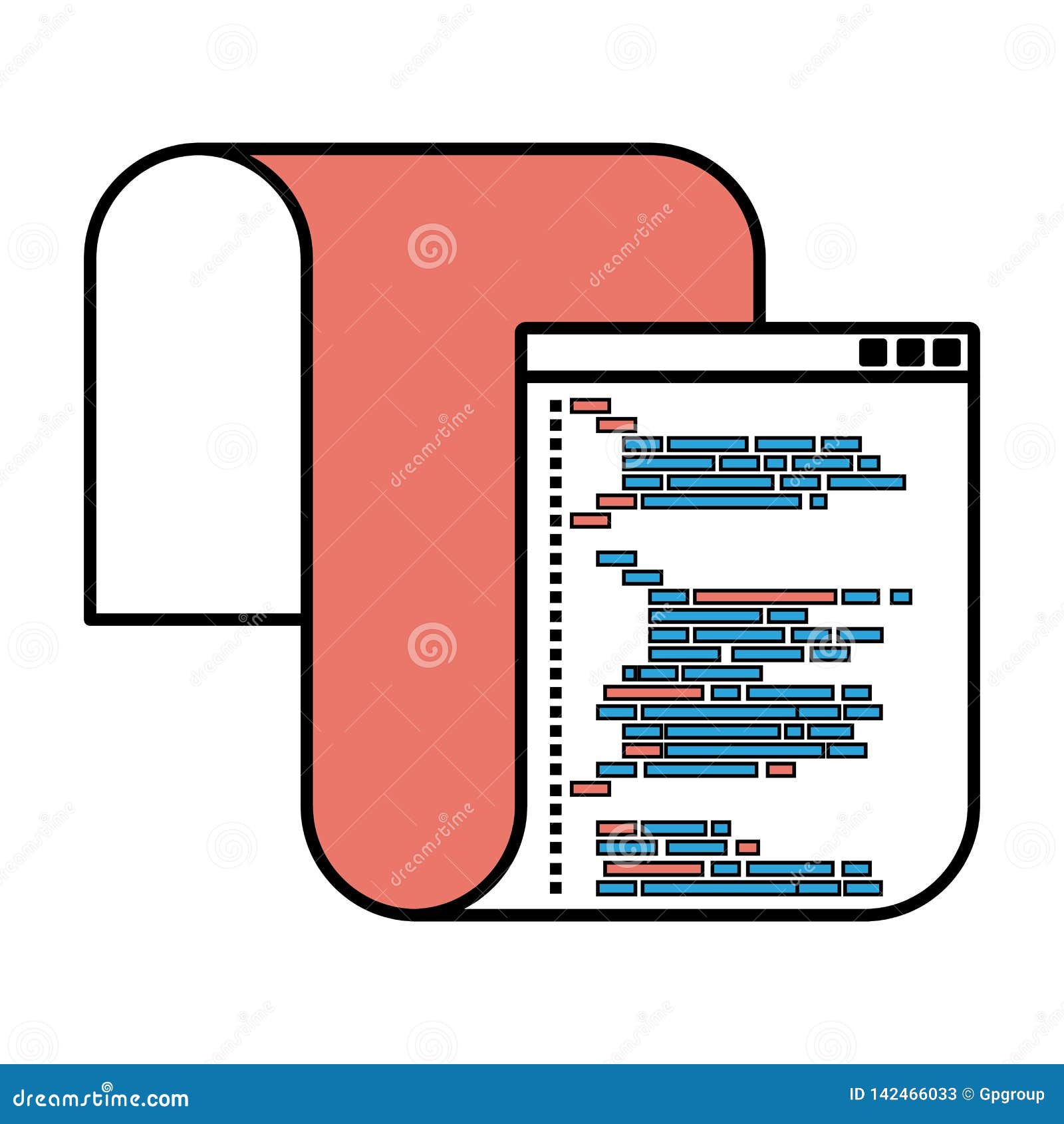 Silhouette Color Sections Of Programming Window With Long Script Code Stock Vector