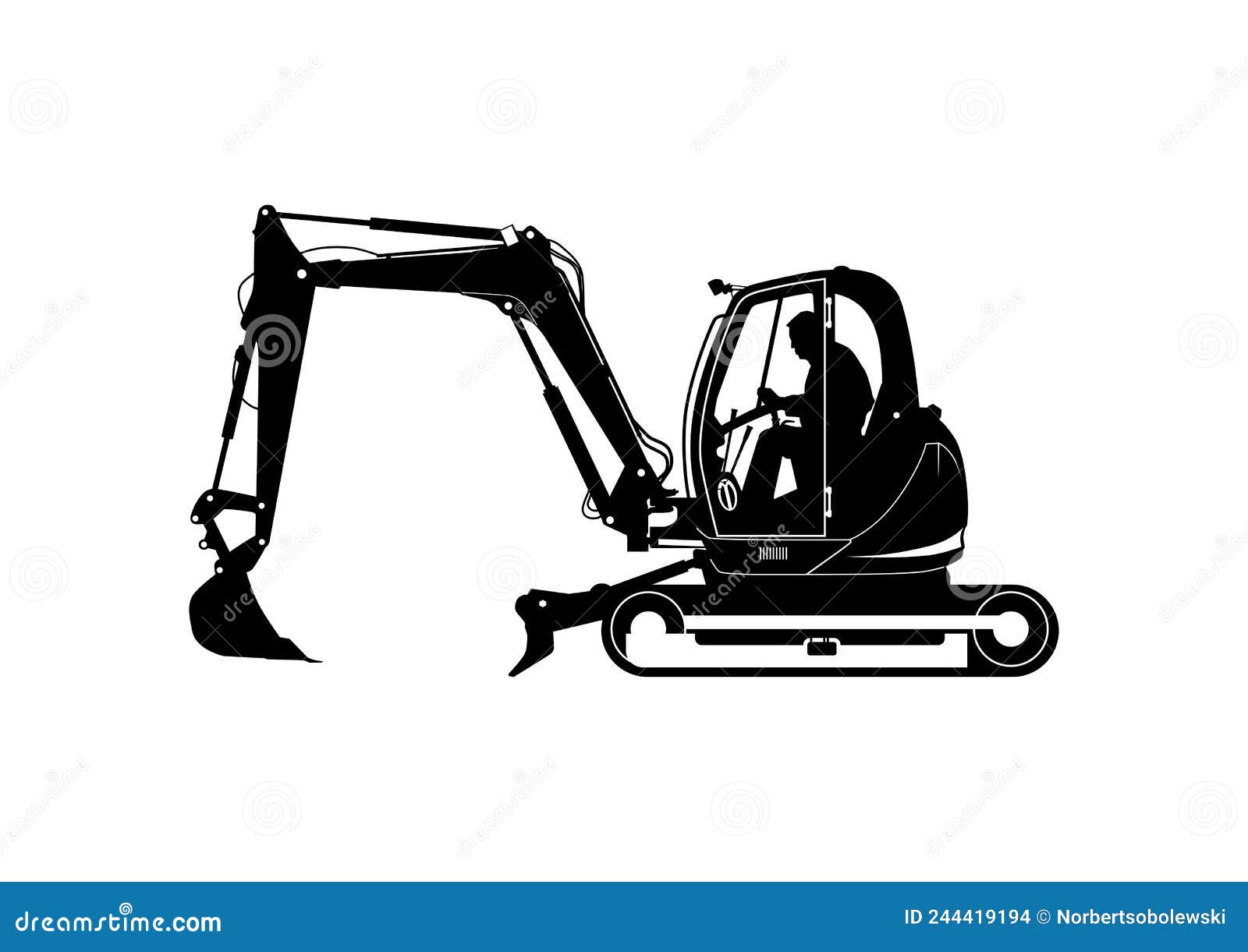 Silhouette of Compact Excavator with Driver. Stock Vector ...