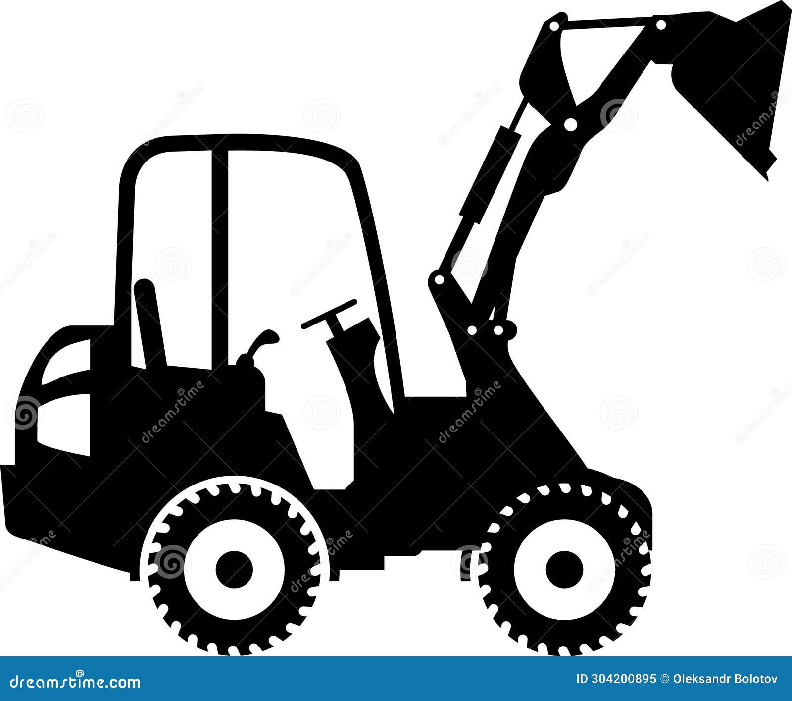 Silhouette of Compact Skid Steer Loader with Bucket and Wheels Icon in ...