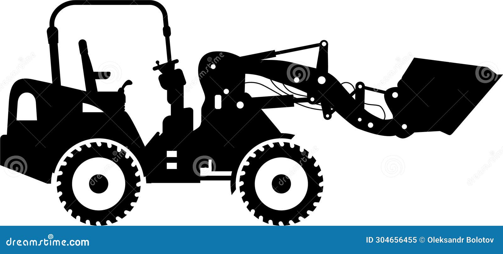 Silhouette of Compact Skid Steer Loader with Bucket and Wheels Icon in ...