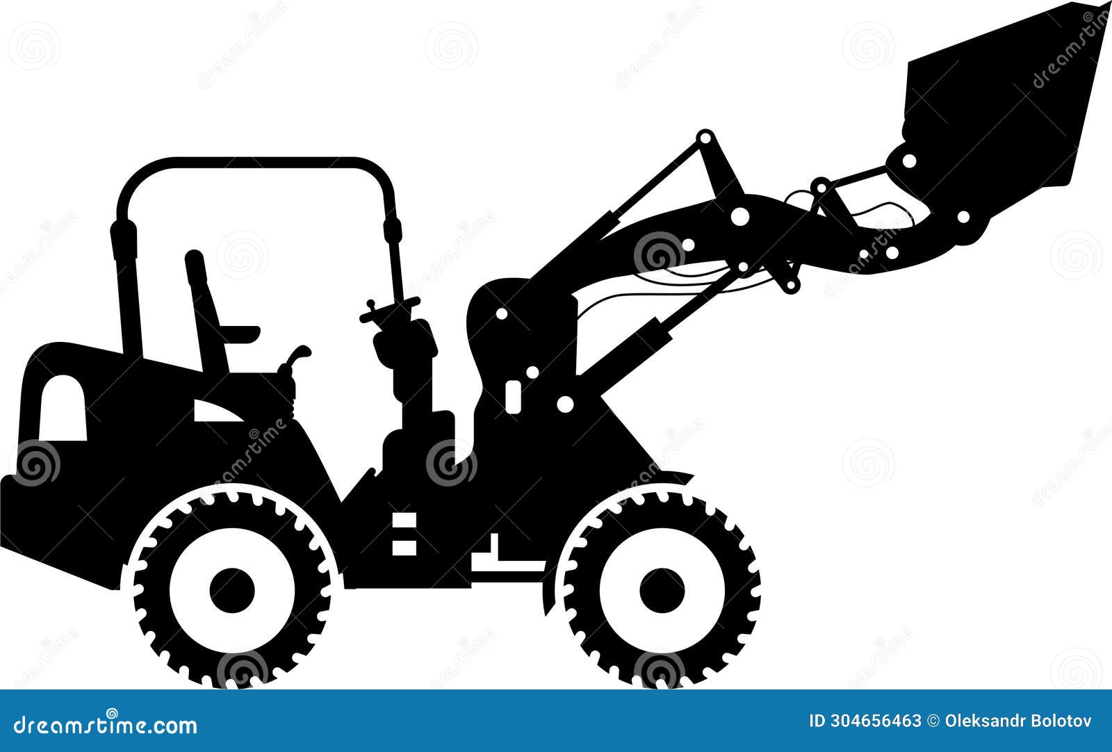 Silhouette of Compact Skid Steer Loader with Bucket and Wheels Icon in ...