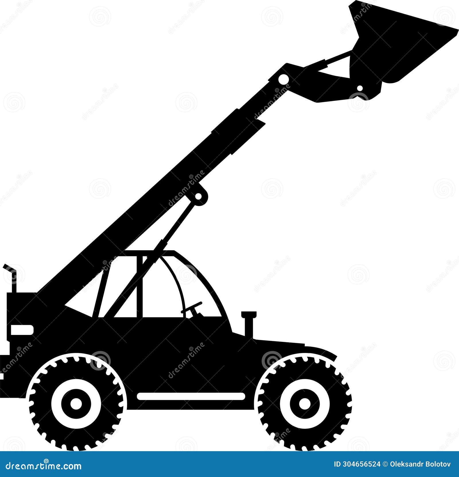 Silhouette of Compact Skid Steer Loader with Bucket and Wheels Icon in ...