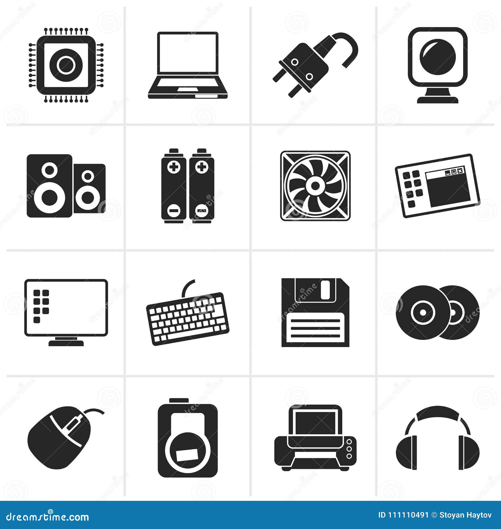 Silhouette Computer Items and Accessories Icons Stock Vector ...