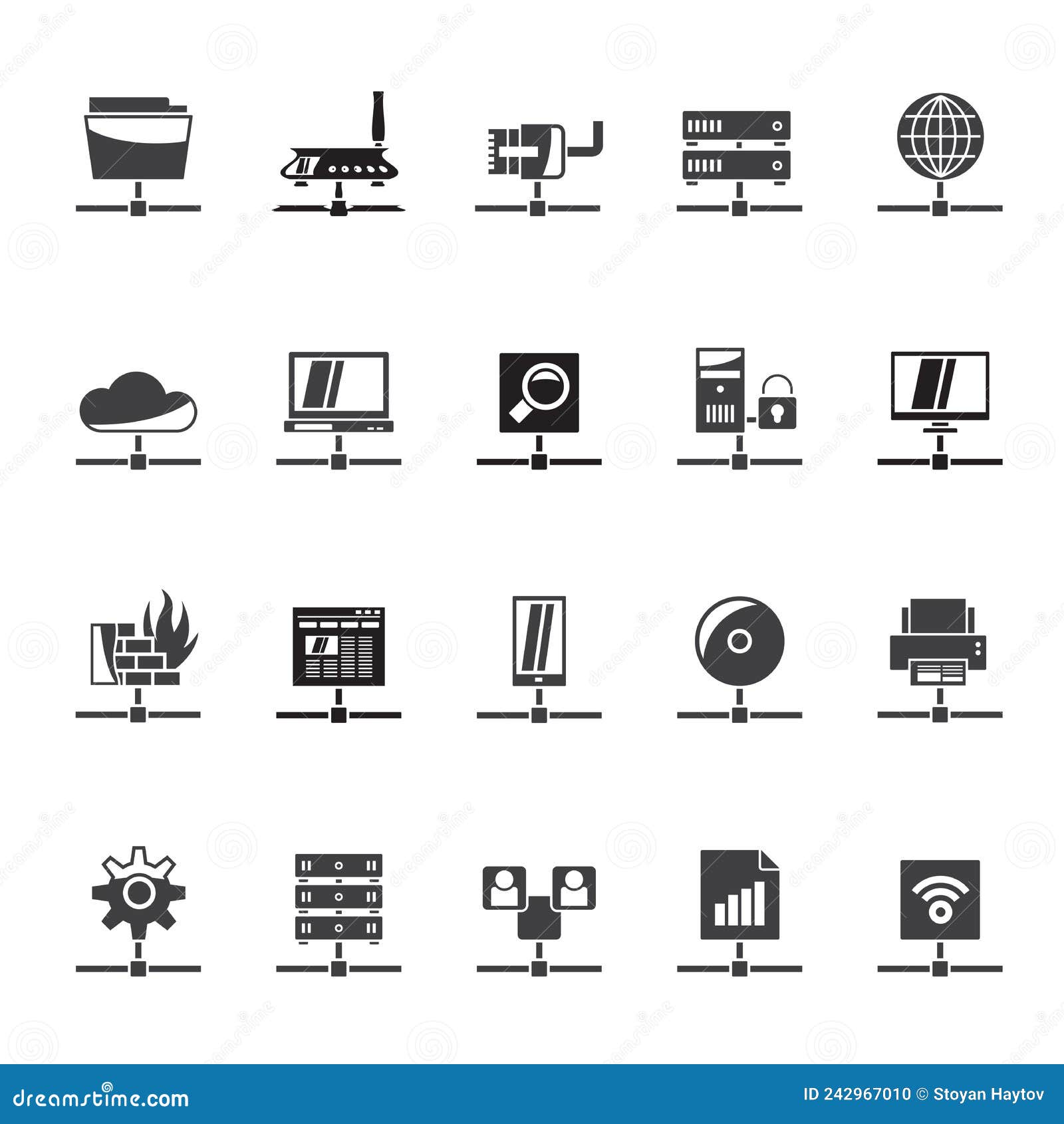 Silhouette Computer Network and Internet Icons Stock Vector ...