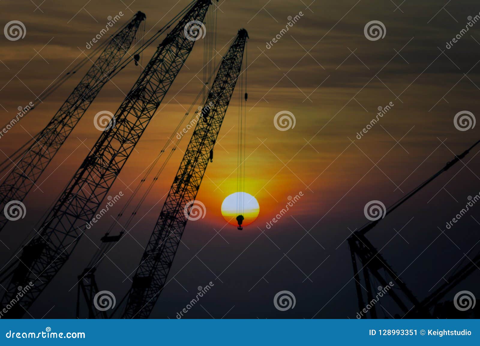 Silhouette Construction Crane Infrastructure Project on Sunset. Stock ...