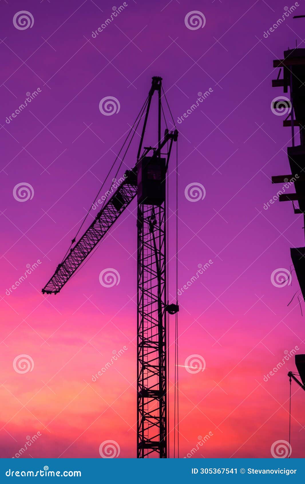 Silhouette of Construction Crane Machinery in Purple Sunset Stock Image ...