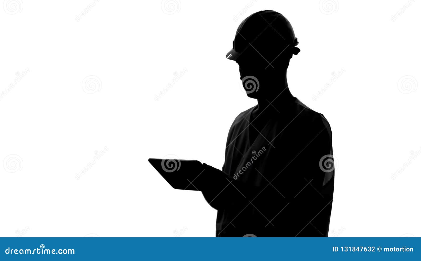 Silhouette of Construction Engineer in Helmet Holding Tablet ...