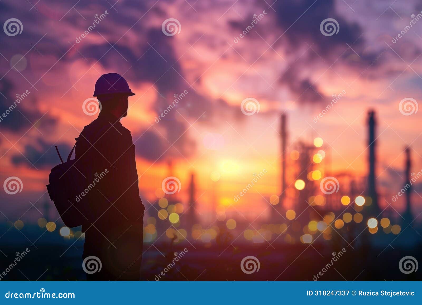 Silhouette of Construction Engineer Looking at Factory Ai Photo Stock ...