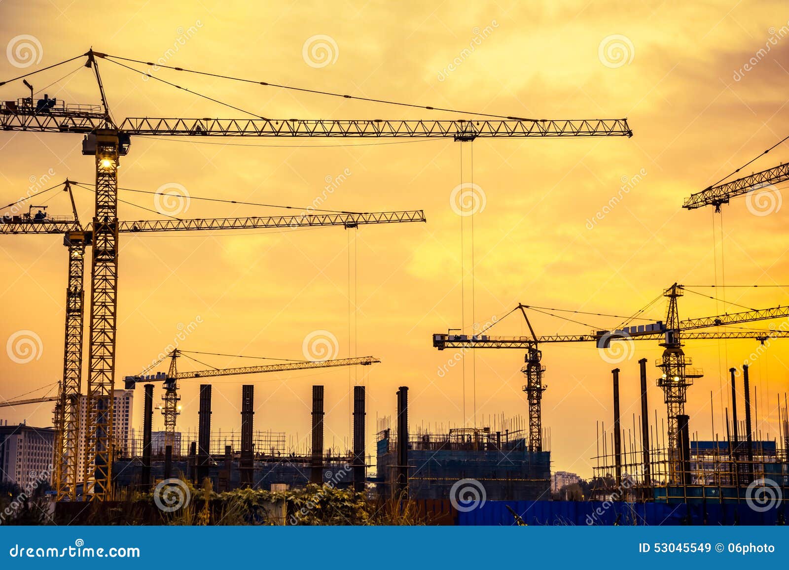 Silhouette of Construction Site Stock Image - Image of crane, concrete ...