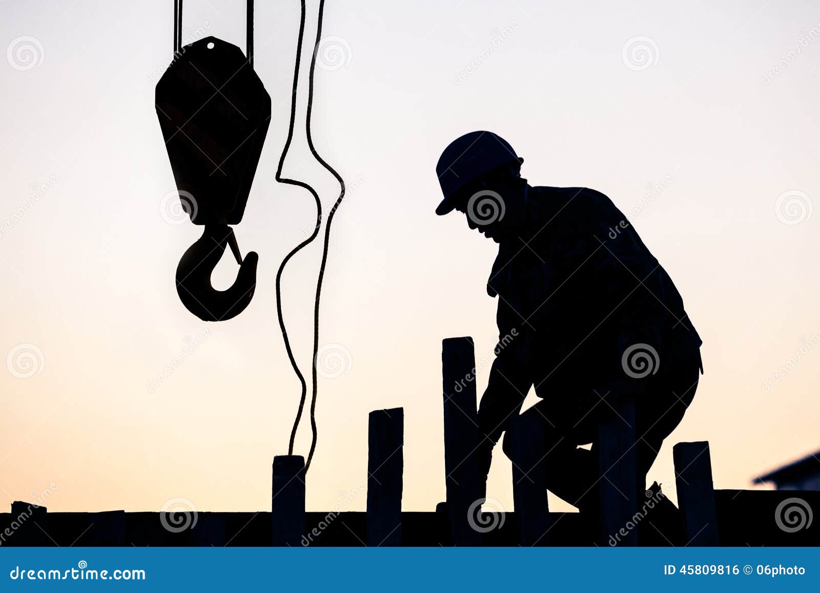 Silhouette of Construction Worker Stock Photo - Image of helmet, manual ...