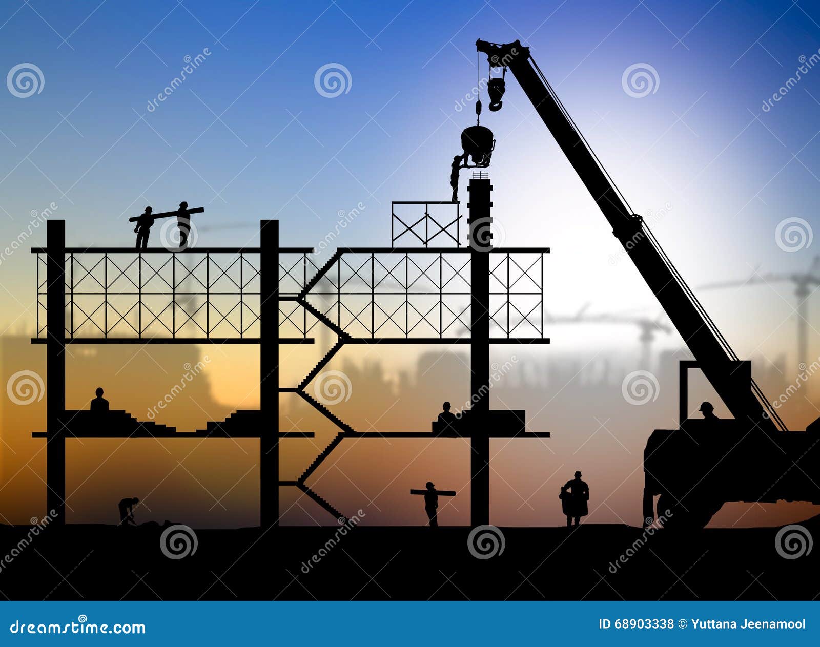 Silhouette Construction Worker Stock Photo - Image of built, blueprint ...